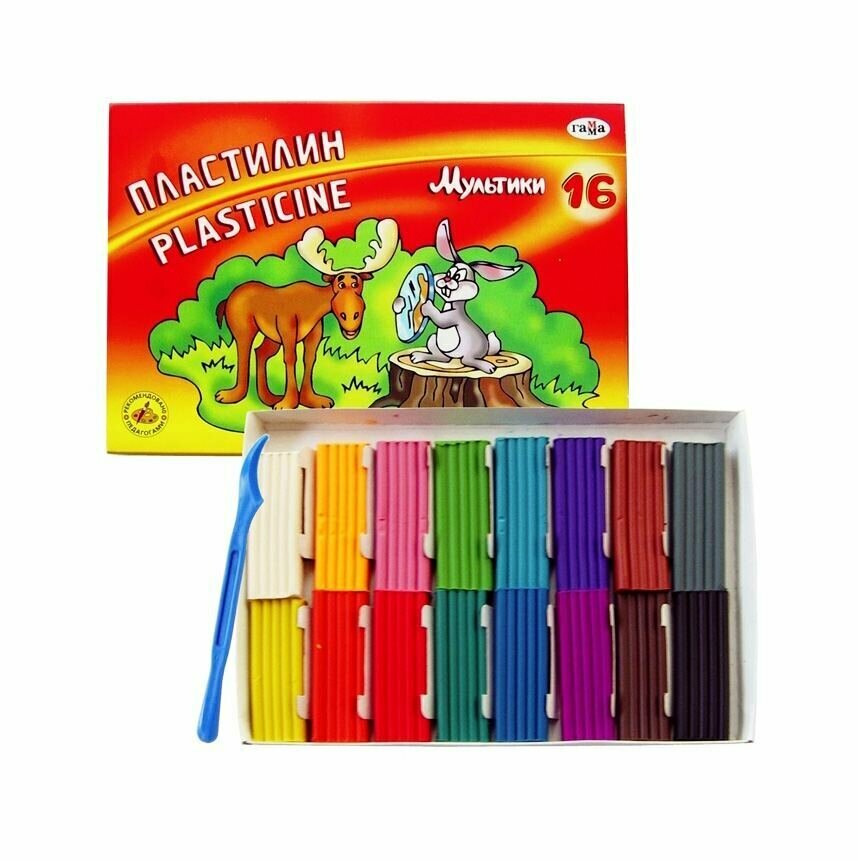 Пластилин Гамма "Мультик" 320 гр. со стеком, 16 цветов (280027)