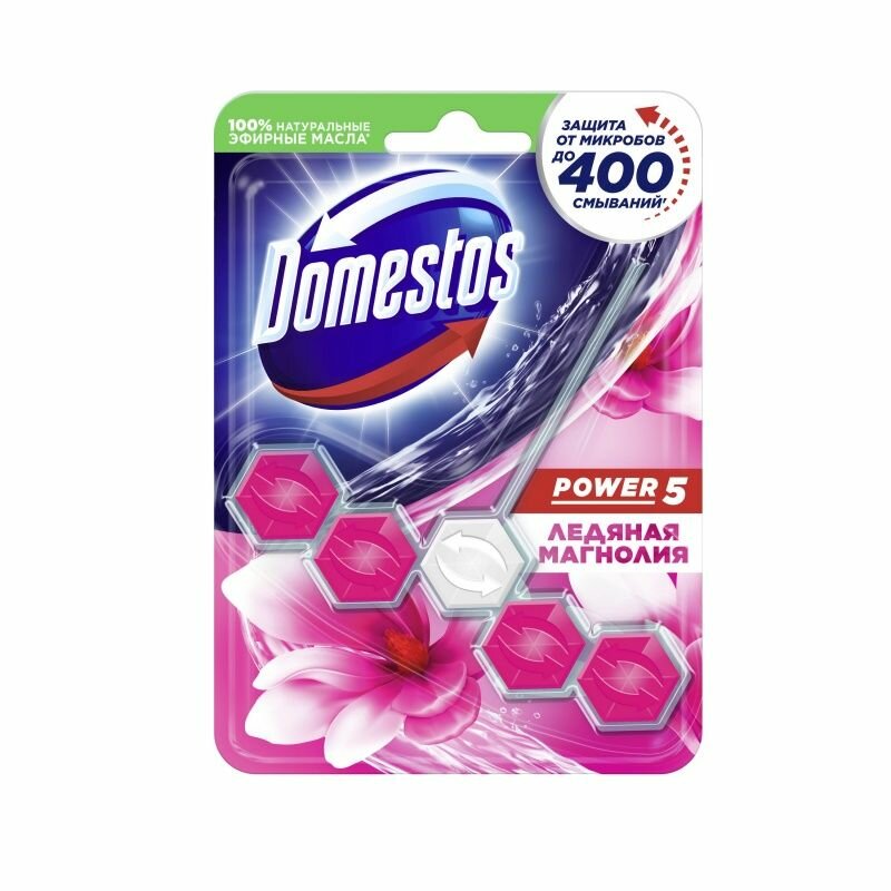 Сменный туалетный блок Domestos для очищения унитаза, Power 5, Ледяная Магнолия, 55 гр (67454578)