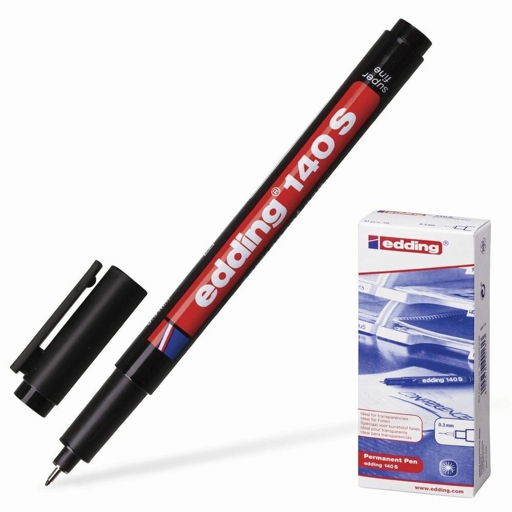 Маркер для пленок и глянцевых поверхностей edding 0,3 мм, метал. наконечник, черный (E-140/1)