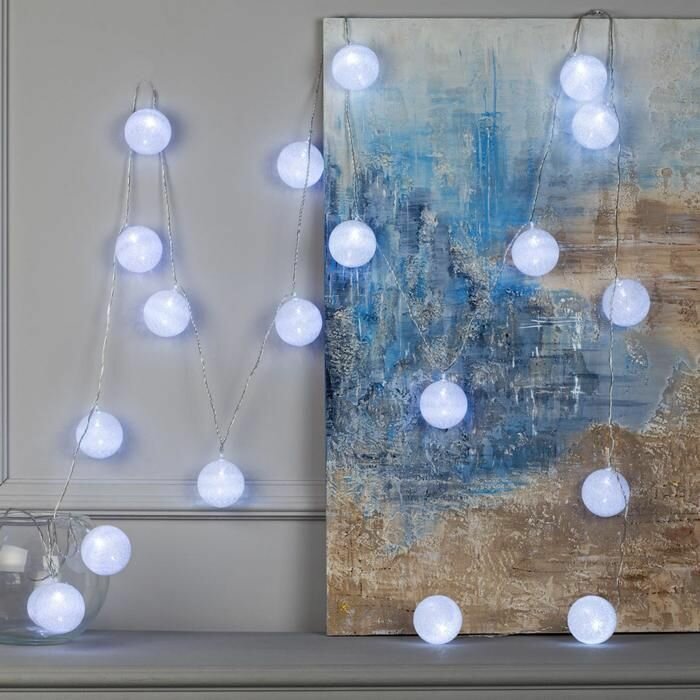 Гирлянда новогодняя Luazon Lighting "Нить", Клубки белоснежные, 5 м, IP20, прозрачная, 20 LED, свечение белое, 220 В