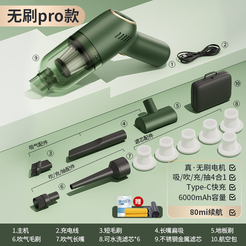 HELLOLEIBOO зеленый Автомобильный пылесос беспроводной небольшой ручной с мощным всасыванием