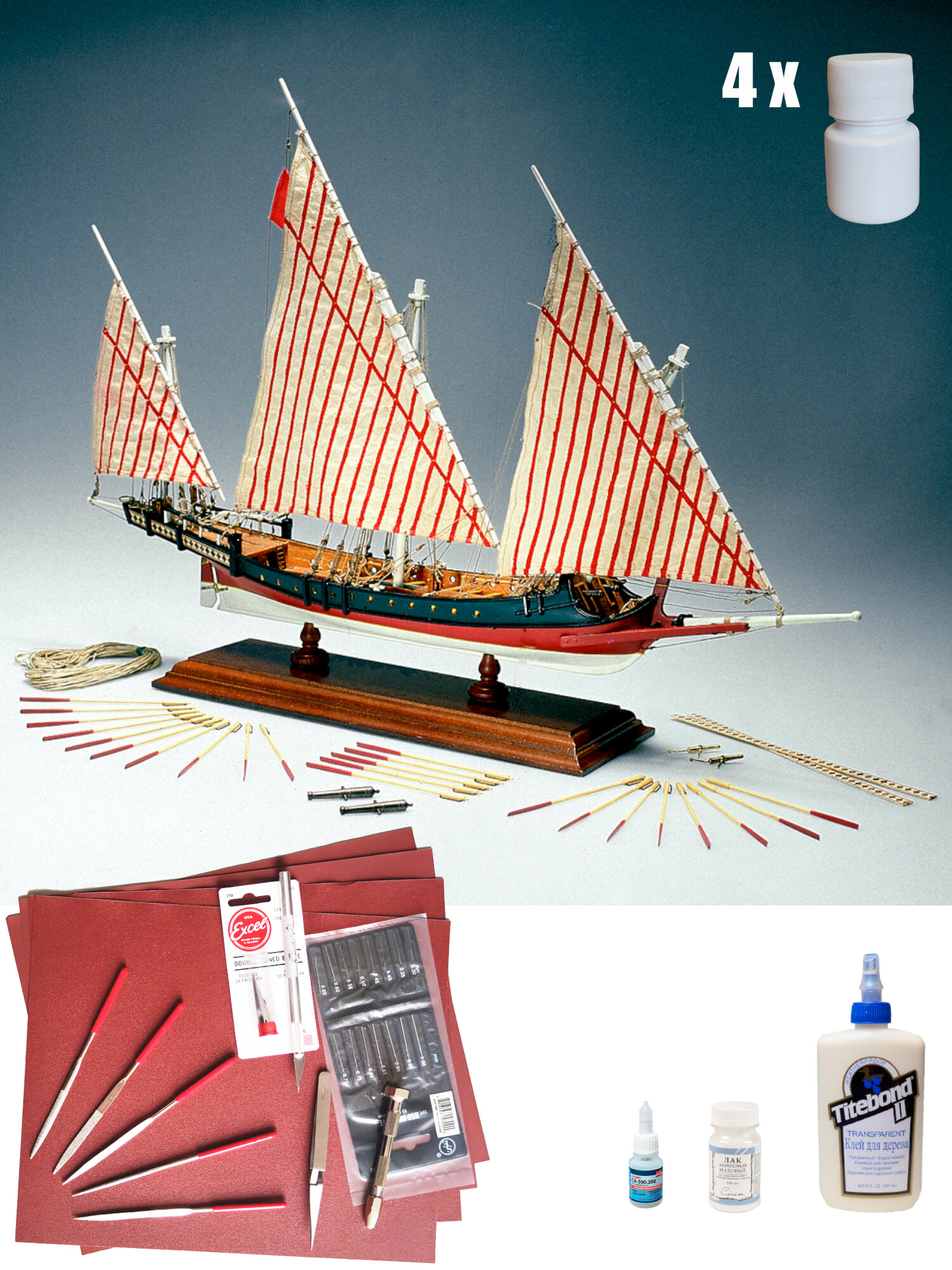 Модель корабля для начинающих Amati Greek Galliot, 100 часов, 550 мм, подарочный набор, инструменты, краски, лак, клея