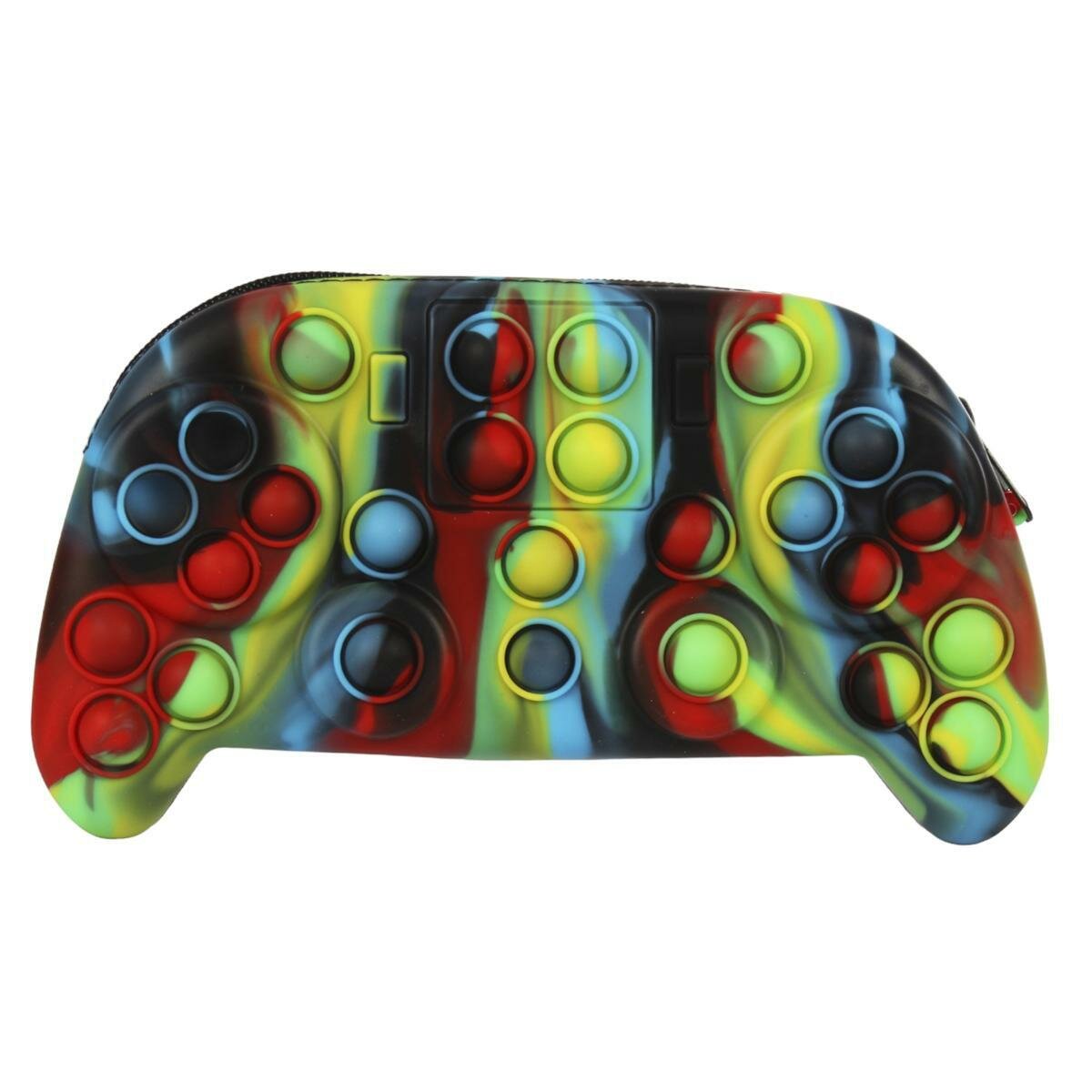 Пенал-джойстик силиконовый "Pop It Level Up Game", 23x12x4,5 см, черно-красно-желтый тай-дай, на молнии