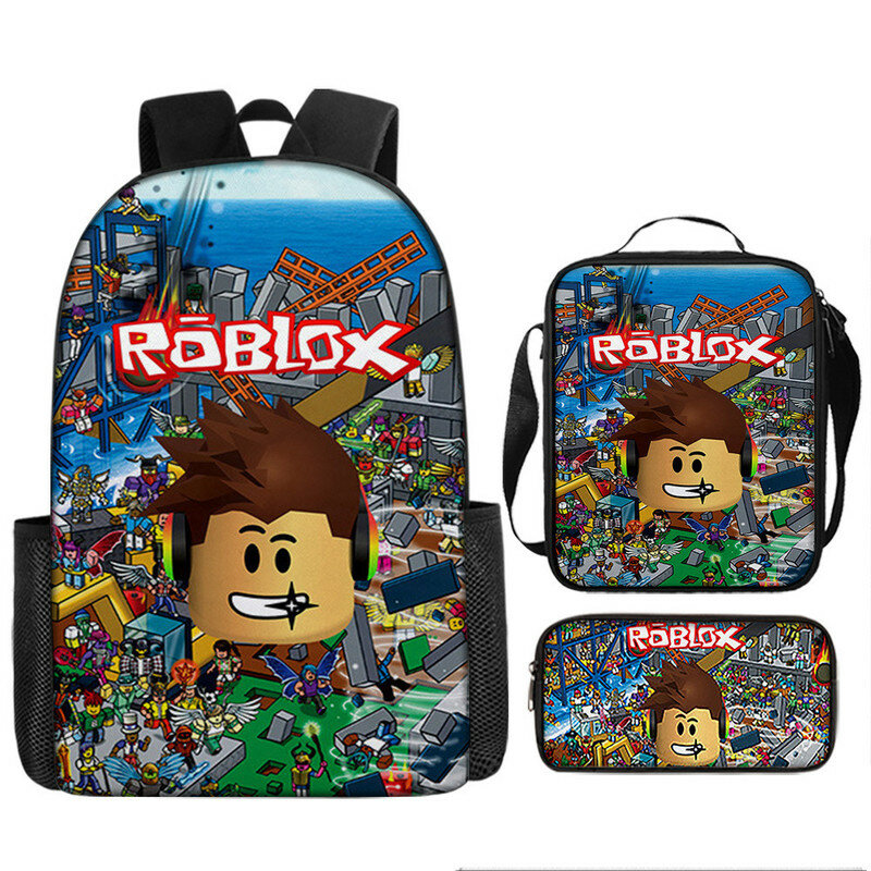 Сумка школьная трех частей / Roblox /с чехлом для карандашей и сумка мессенджер