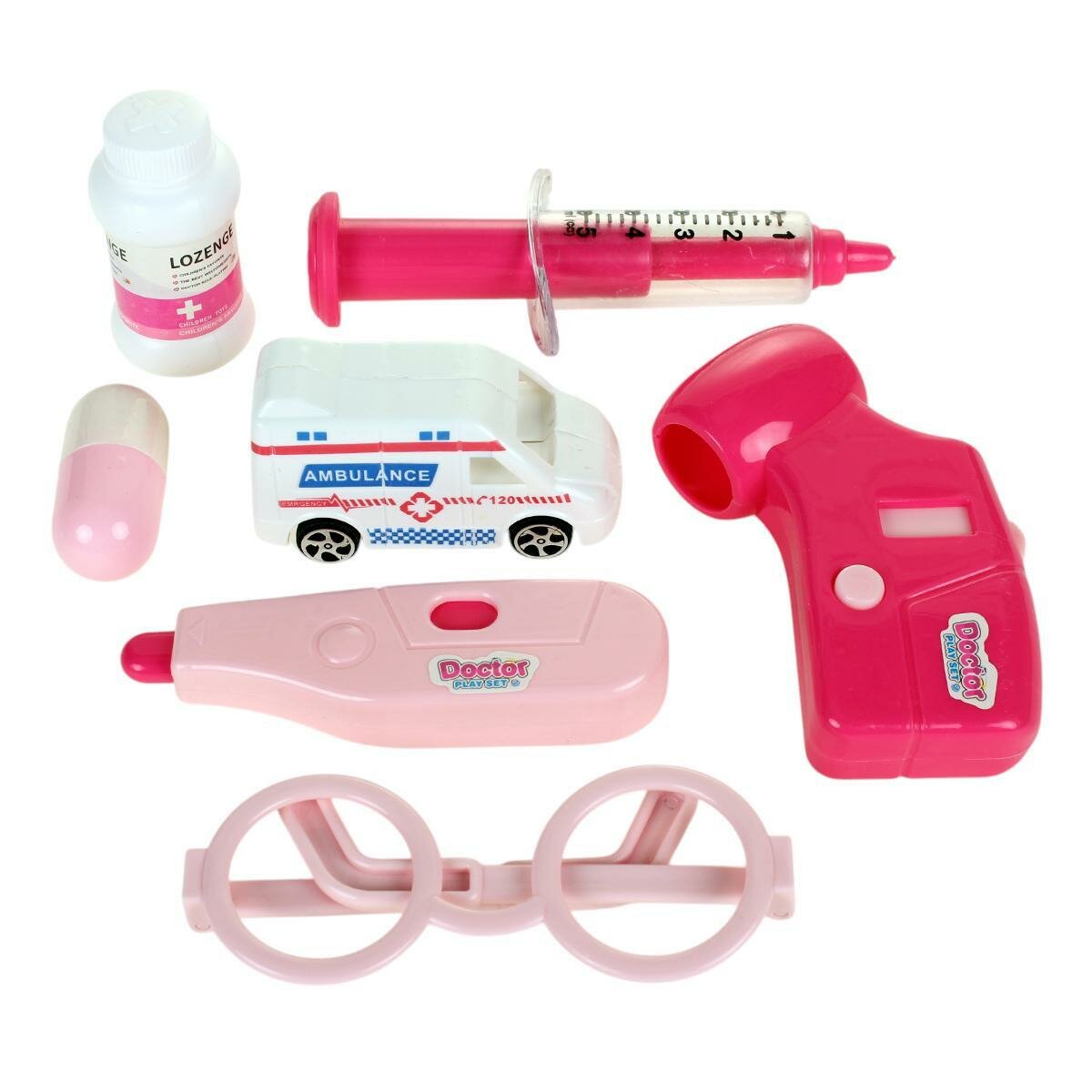 Игровой набор доктора "Doctor Play Set", 7 предметов, пластик, розовый/белый