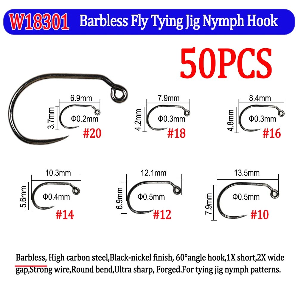 Wifreo крючки для нахлыста 50 шт. Белый, Size 16, 50pcs W18301