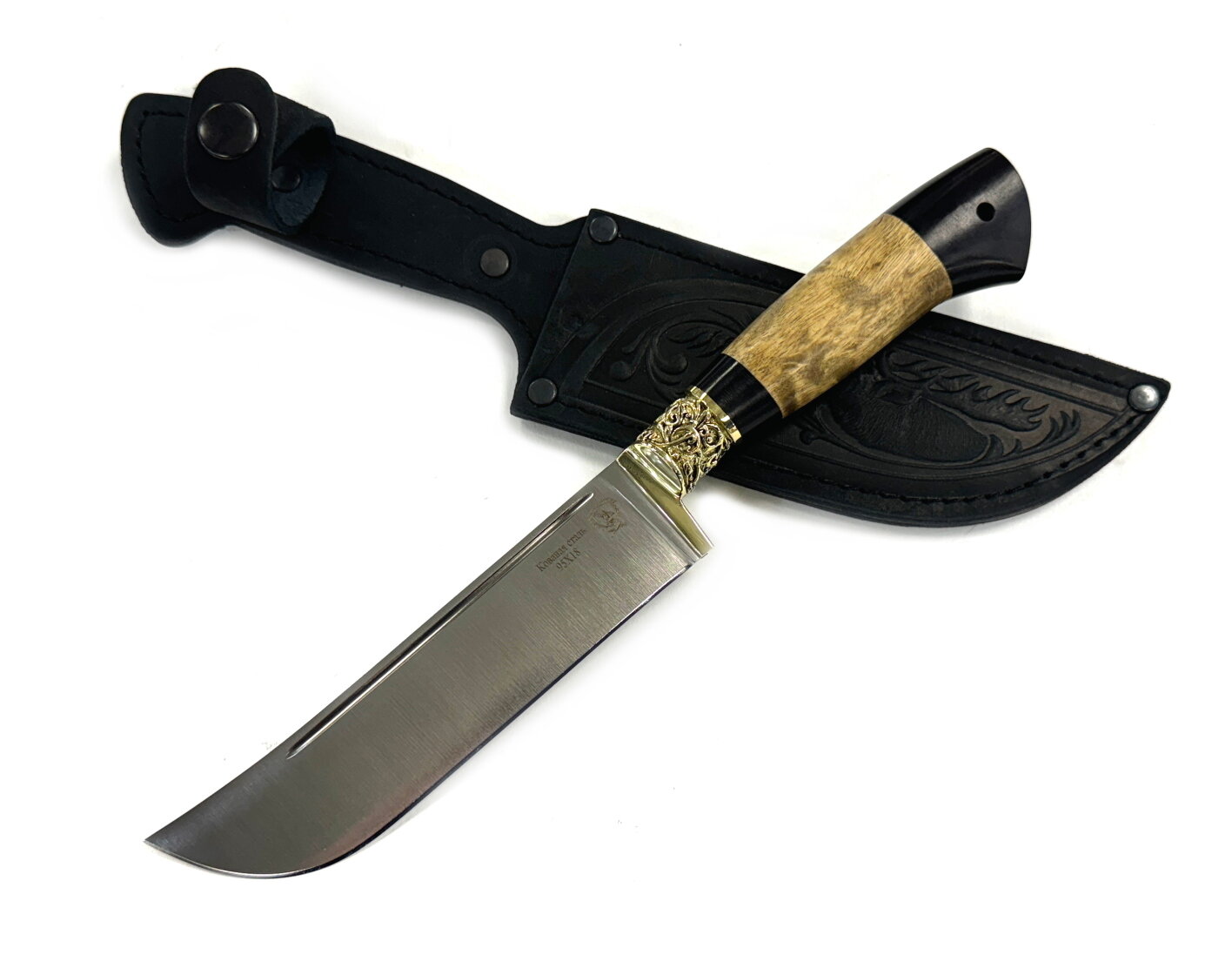 Нож Пчак Узбекский, кованая 95х18, карельская береза, черный граб