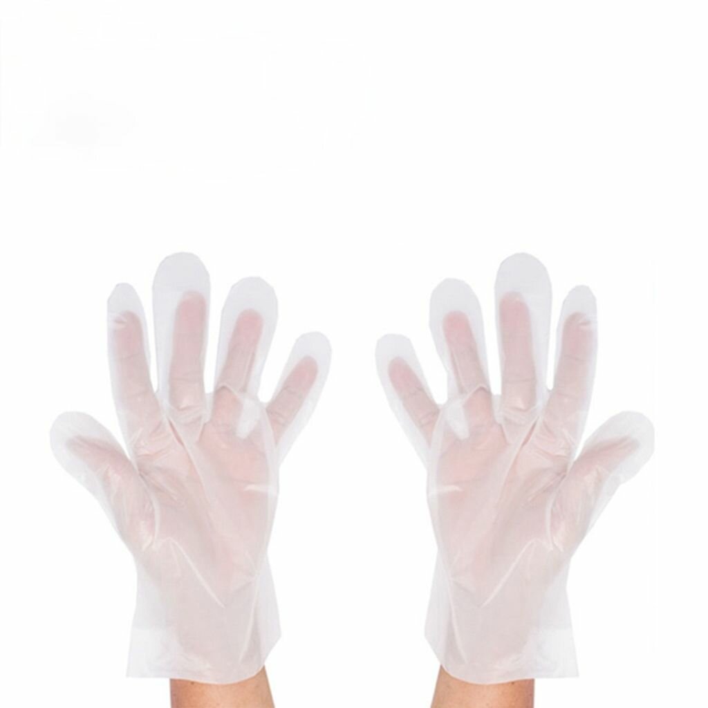 (1 коробка по 100 шт) Одноразовые перчатки из полиэтилена высокой плотности-белые-средние