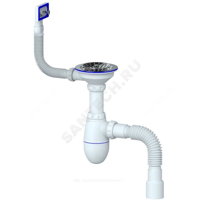 Сифон для кухонной мойки Unicorn B425, бутылочный, с гибким переливом, бронзовый