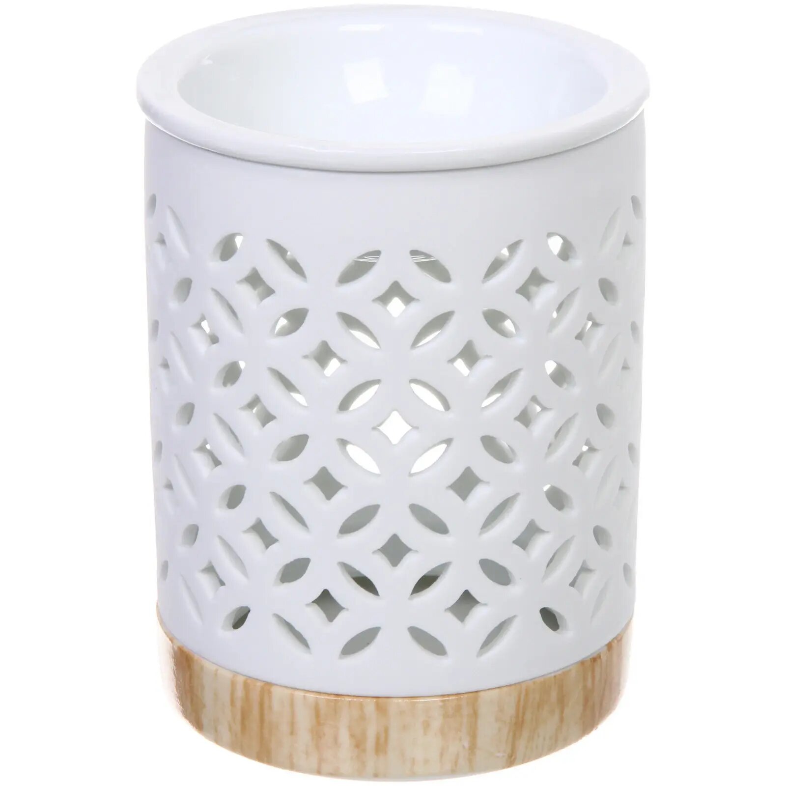 Аромалампа керамическая «Этнос» 9,5*9,5*12,5см, белая с деревянным основанием