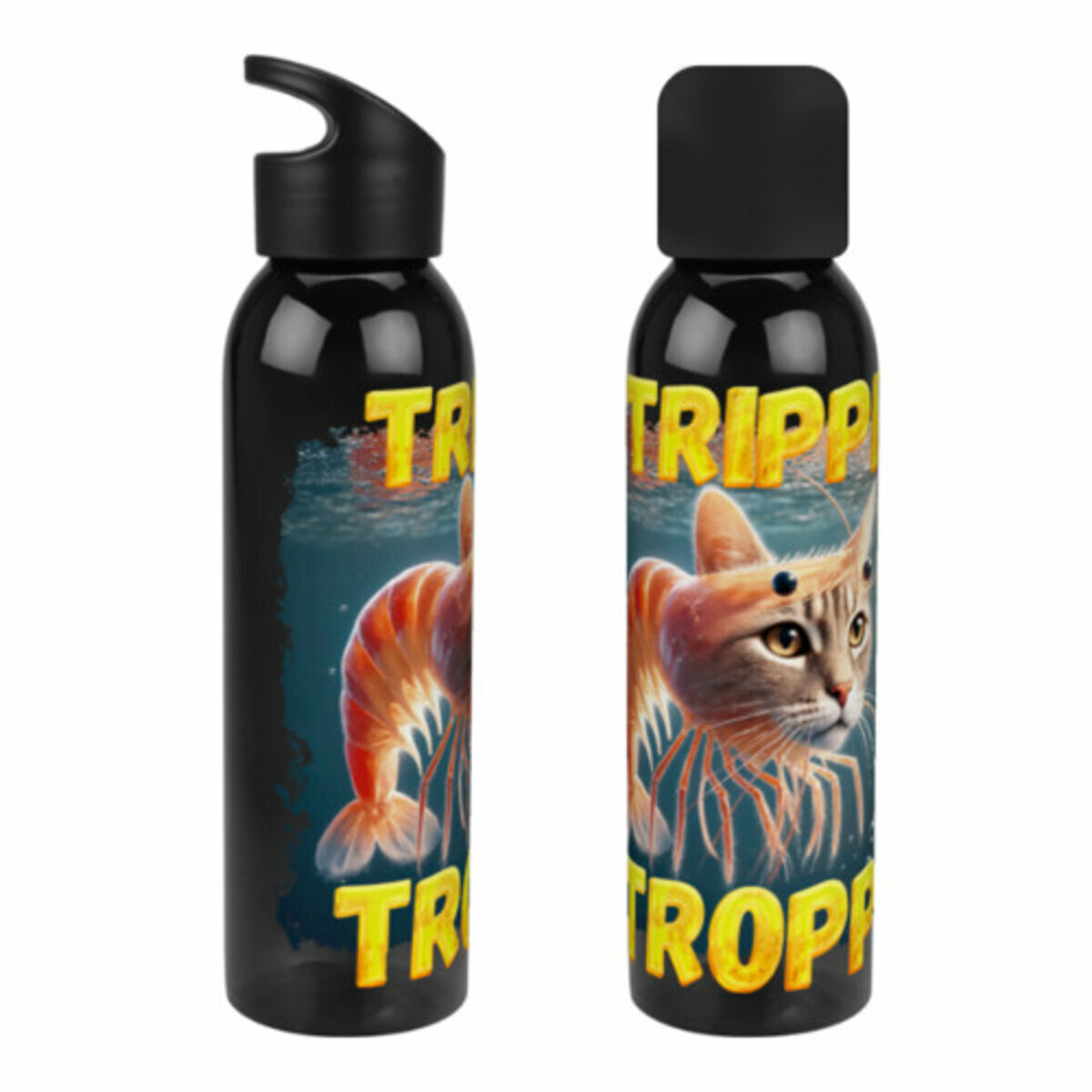 Бутылка для воды «Trippi troppi Трипи тропа кот креветка тралалело» (черный)