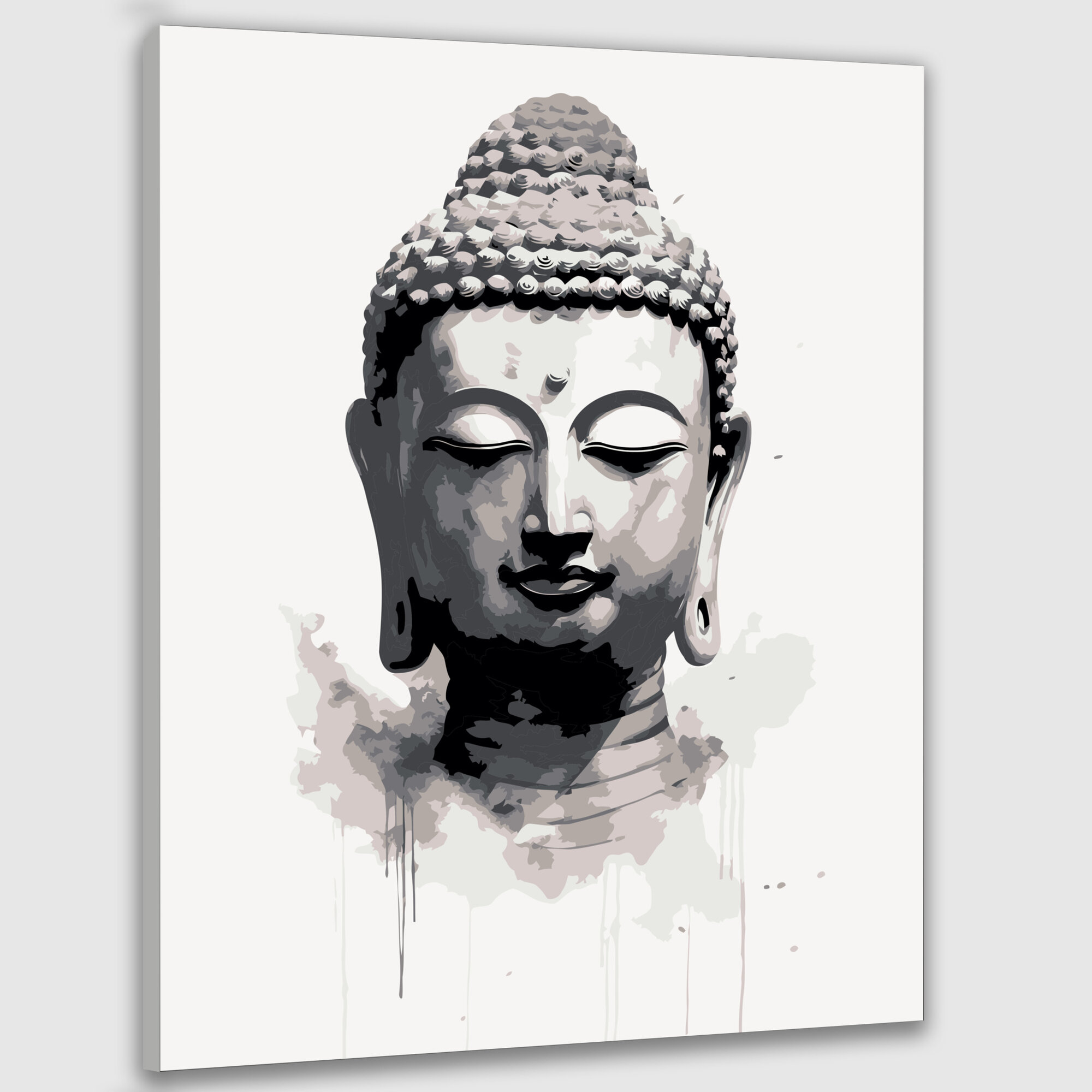 Картина по номерам 40x50 см, минимализм, рисунок, Будда, тушь, линии, духовное просветление, монохром, лицо, поза