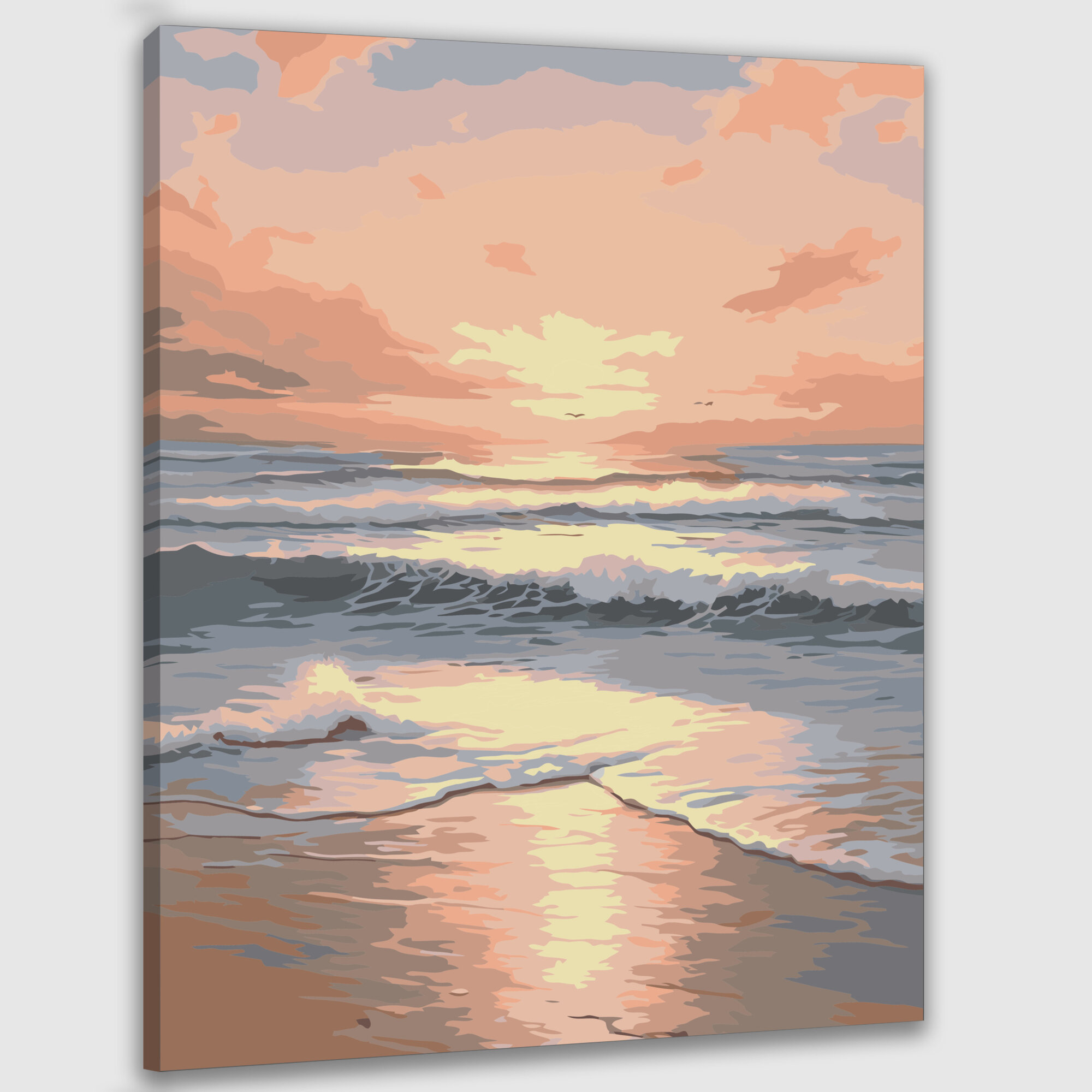 Картина по номерам 40x50 см, пляж, закат, волны, солнце, масло, атмосфера, краски, кисть, природа, спокойствие