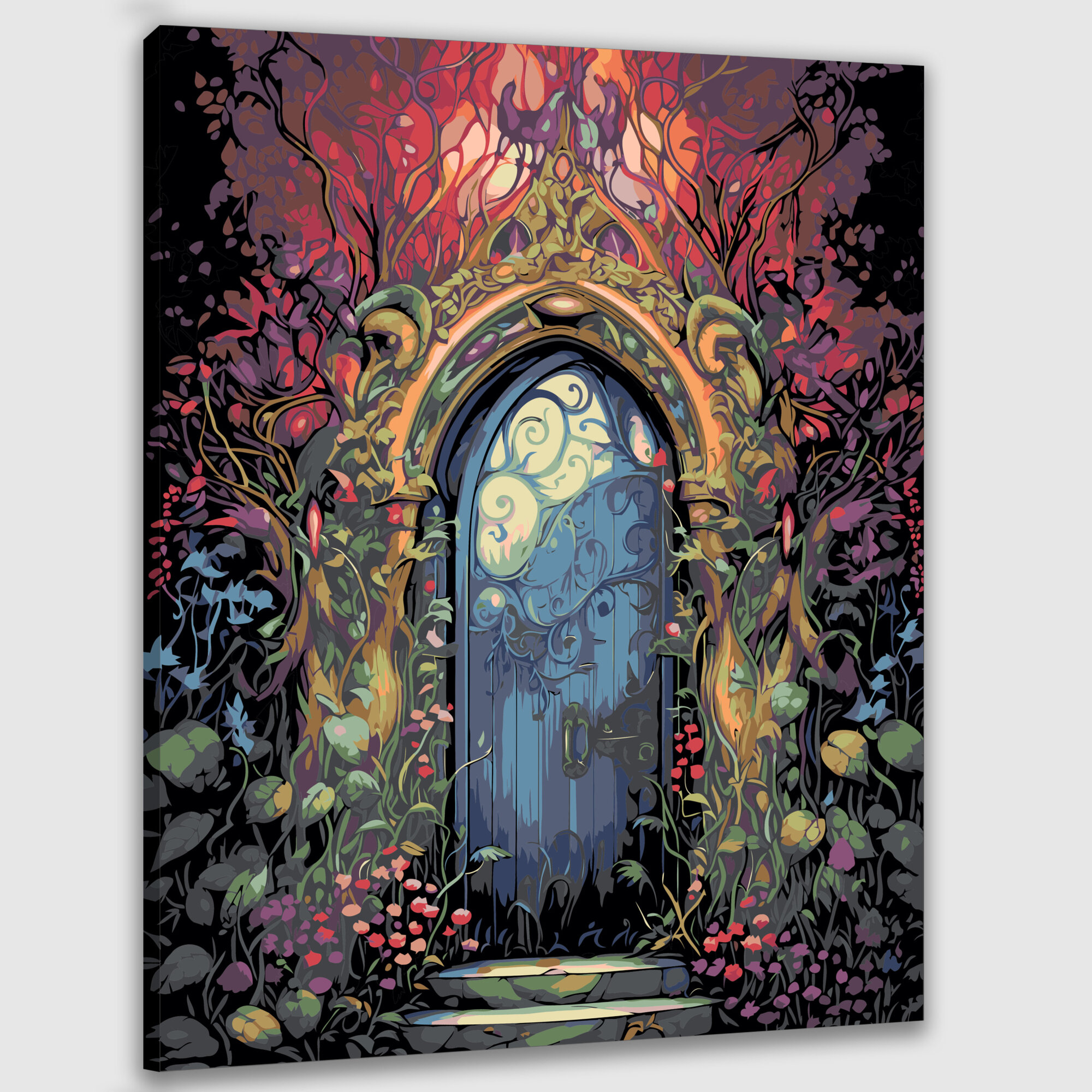 Картина по номерам 40x50 см, картина, иллюстрация, тушь, акварель, волшебная дверь, узоры, мистические существа