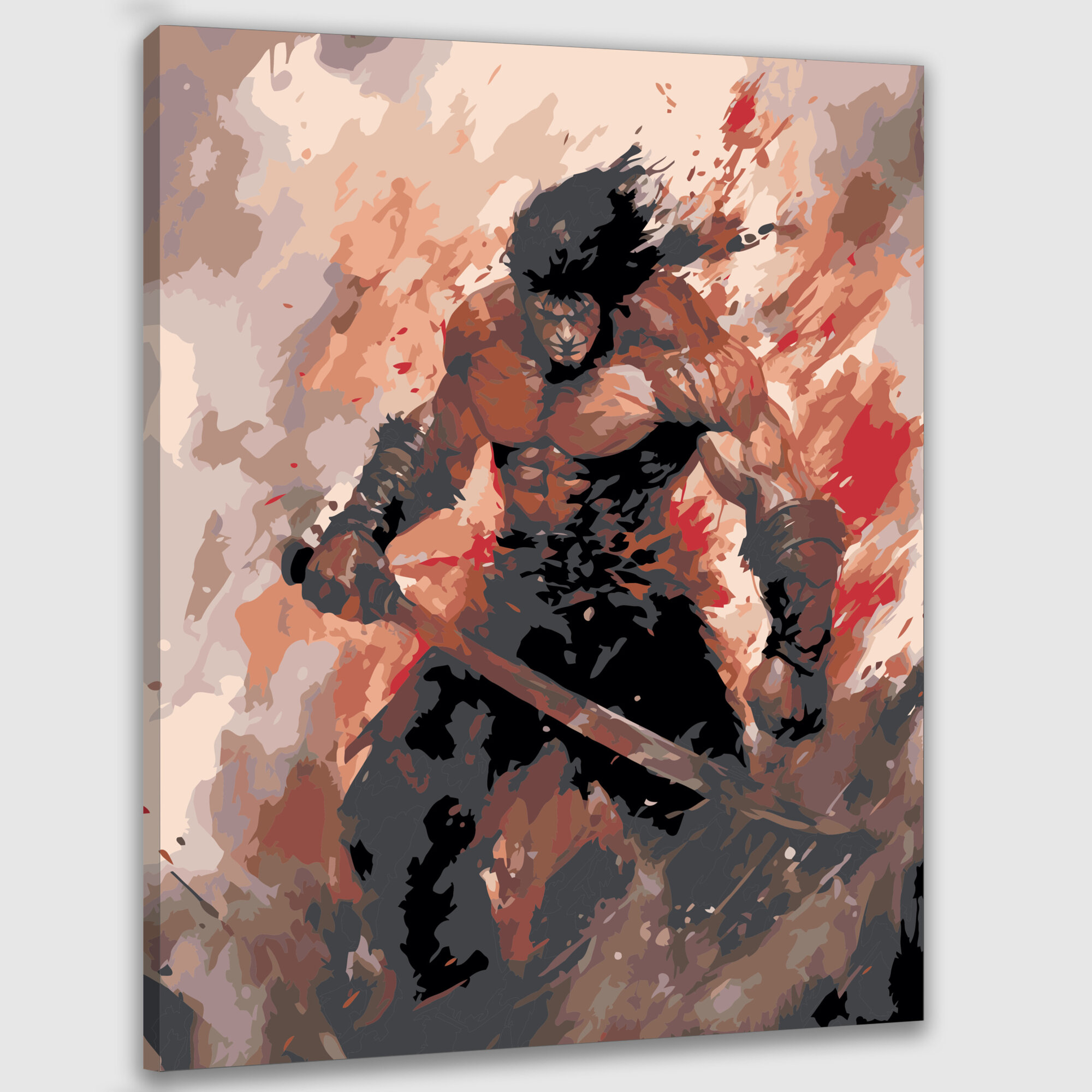 Картина по номерам 40x50 см, акварельная картина, воин-берсерк, мускулистая фигура, могучий меч, яркая цветовая палитра