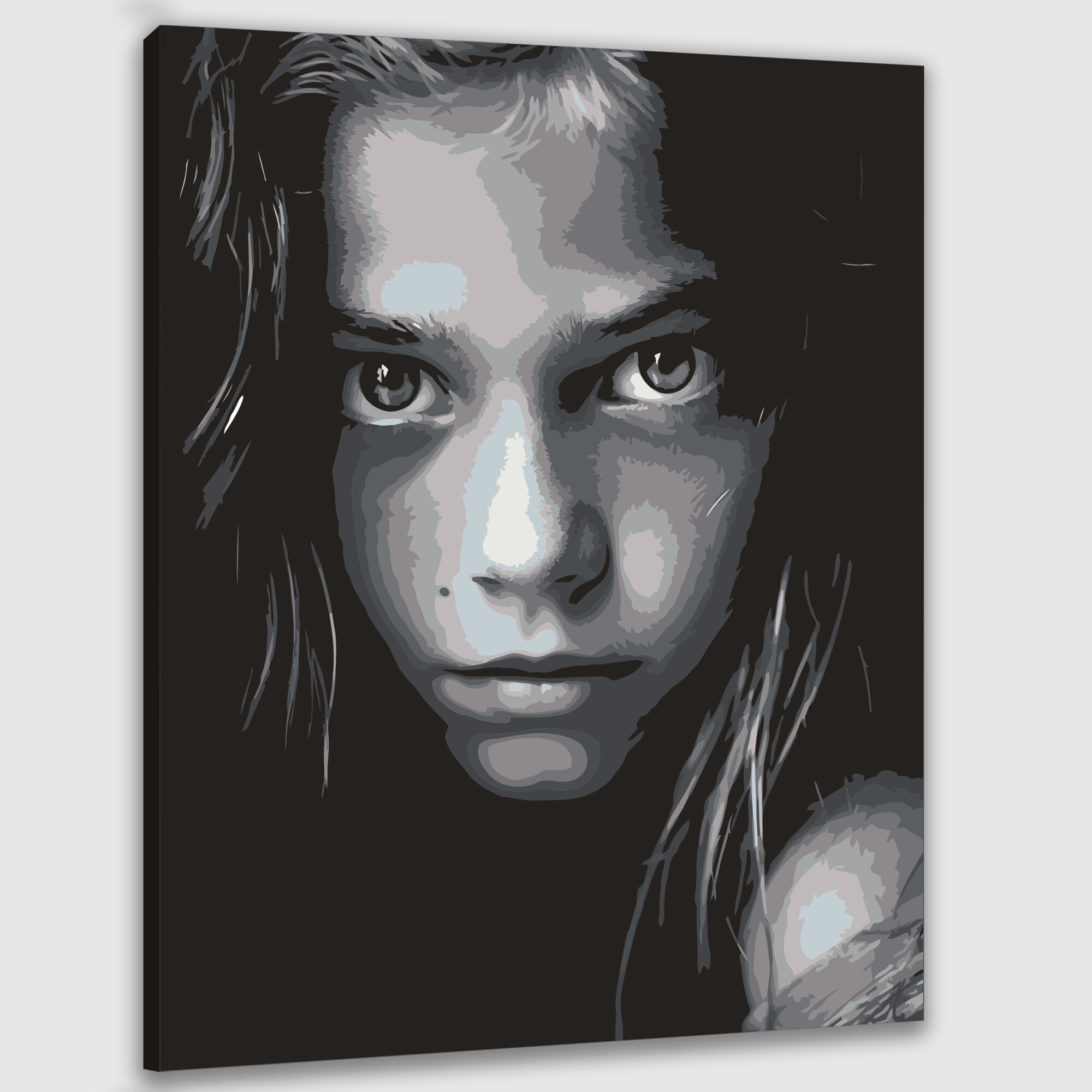 Картина по номерам 40x50 см, черно-белая фотография, хрупкая девушка, глаза, сила, уязвимость, эмоции