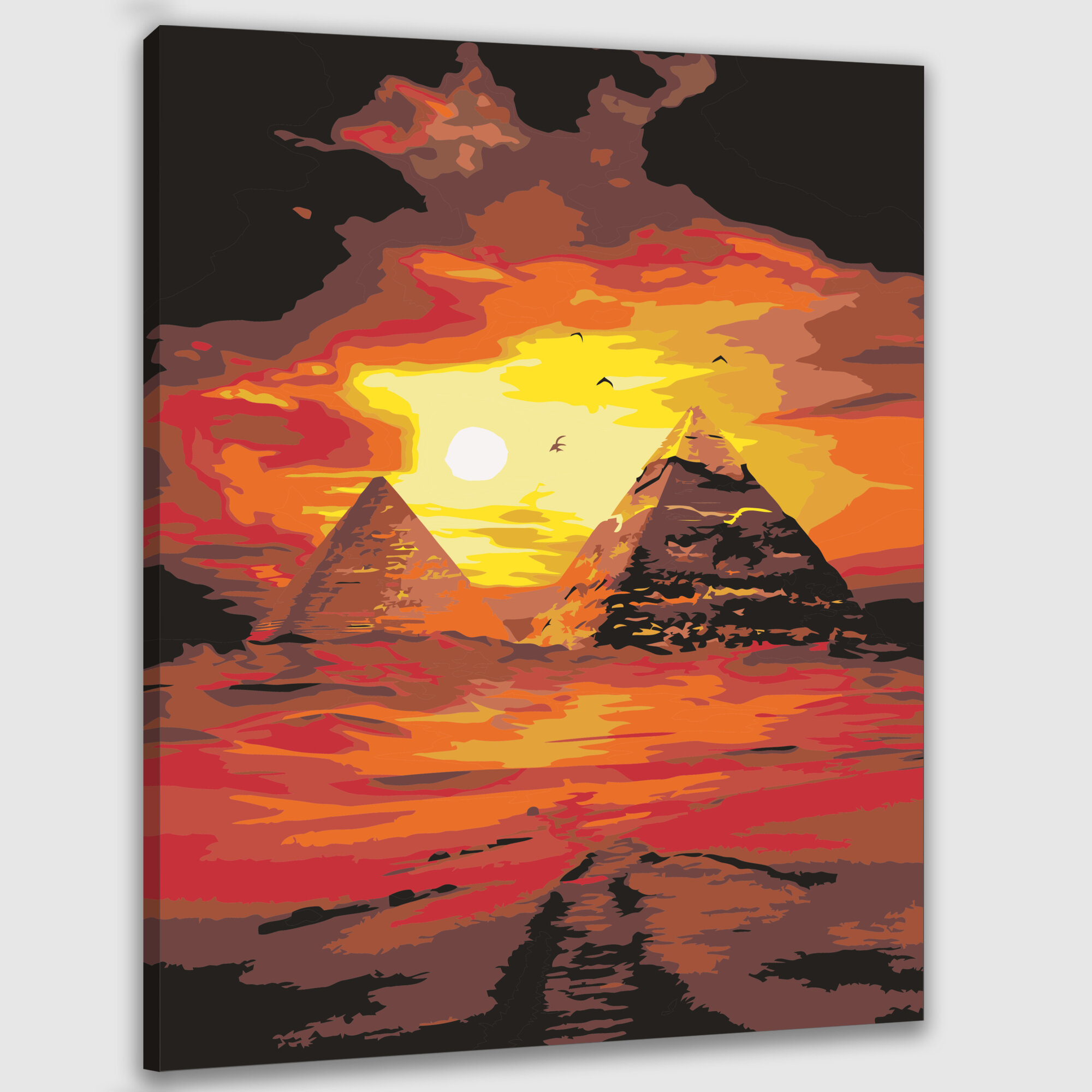 Картина по номерам 40x50 см, пирамиды, Гиза, закат, тени, песчаные дюны, древние сооружения, камни, иероглифы, резьба