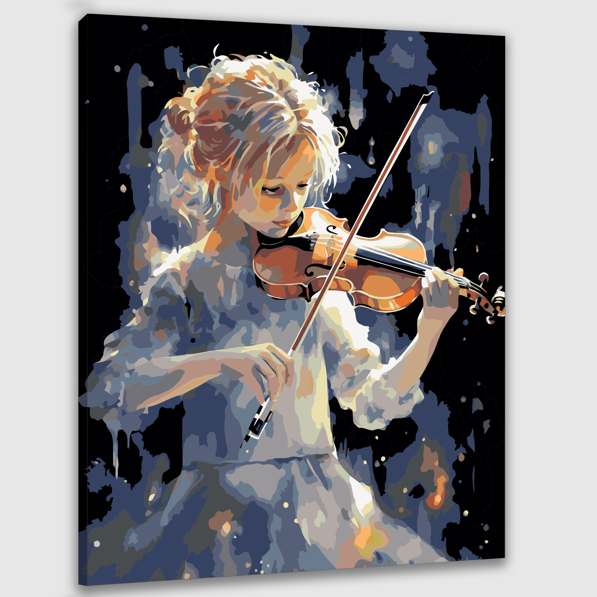 Картина по номерам 40x50 см, акварельная иллюстрация, молодая девушка, скрипка, концертный зал, сценические огни