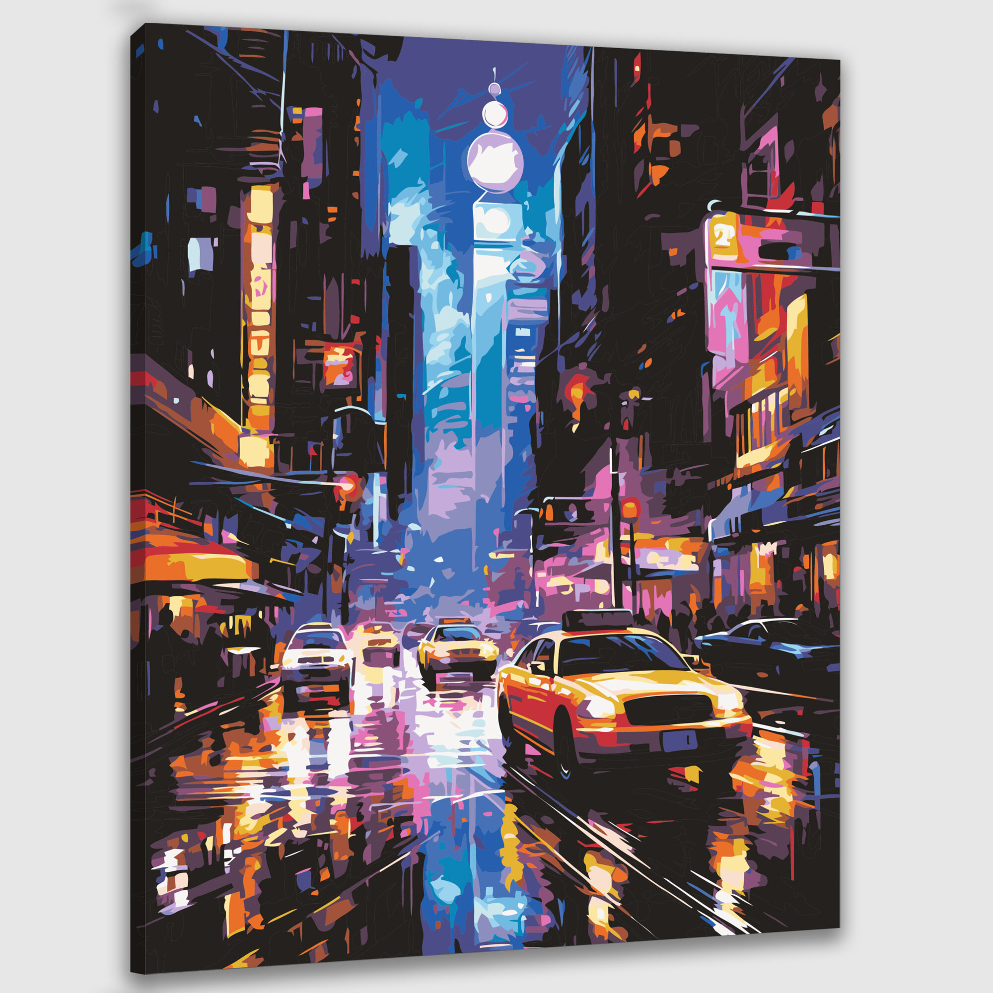 Картина по номерам 40x50 см, ночной город, небоскребы, неоновые огни, дождь, энергия, движение, световые полосы