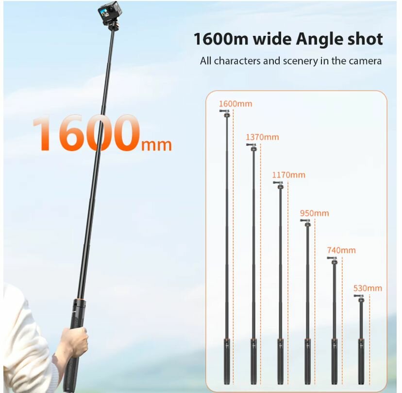 Монопод-штатив, селфи-палка Uurig- AC04S (53-160см) с площадкой для фотоаппарата / телефона и экшн камер GoPro/insta360