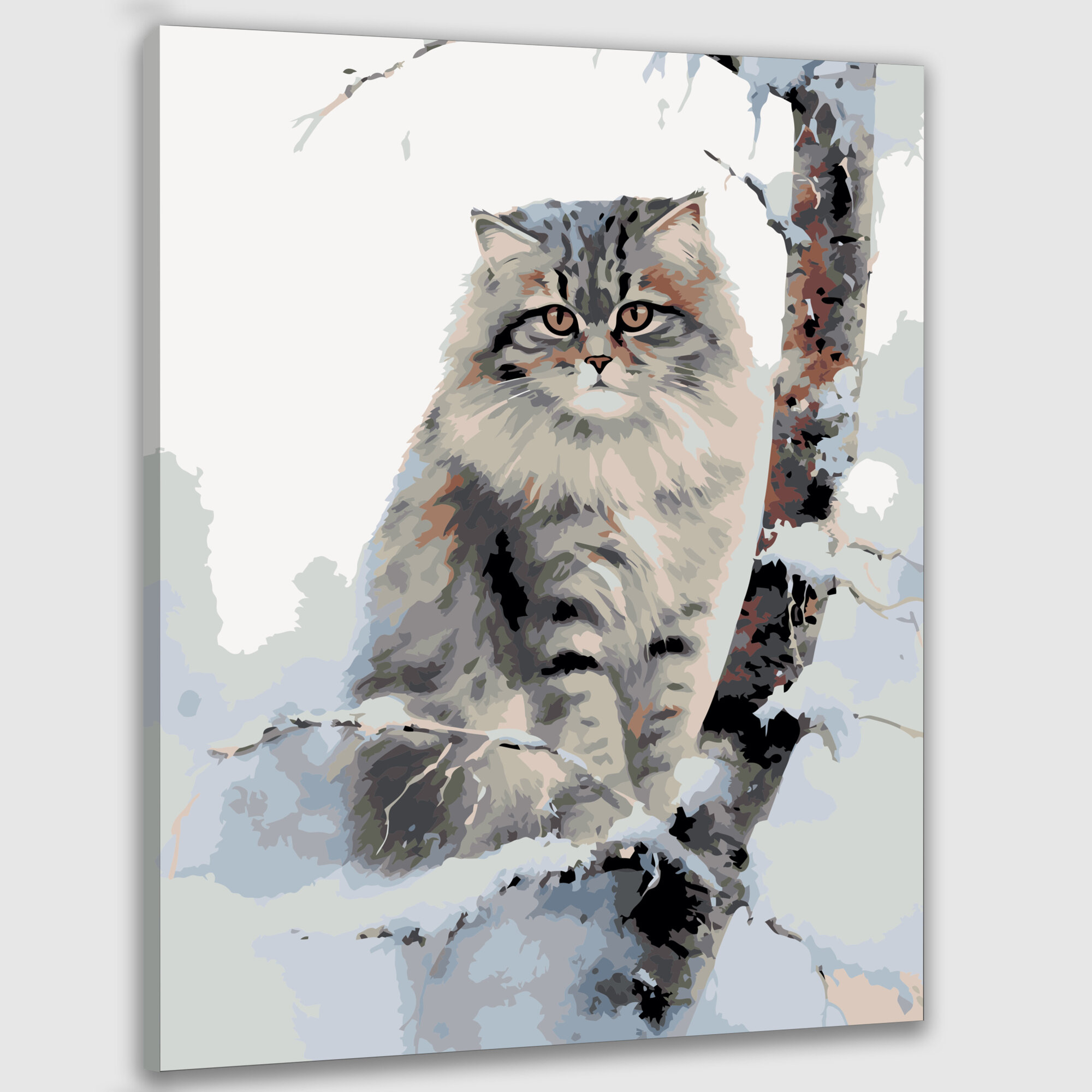 Картина по номерам 40x50 см, манул, зимний аристократ, сибирская природа, акварельная картина, мягкая цветовая палитра