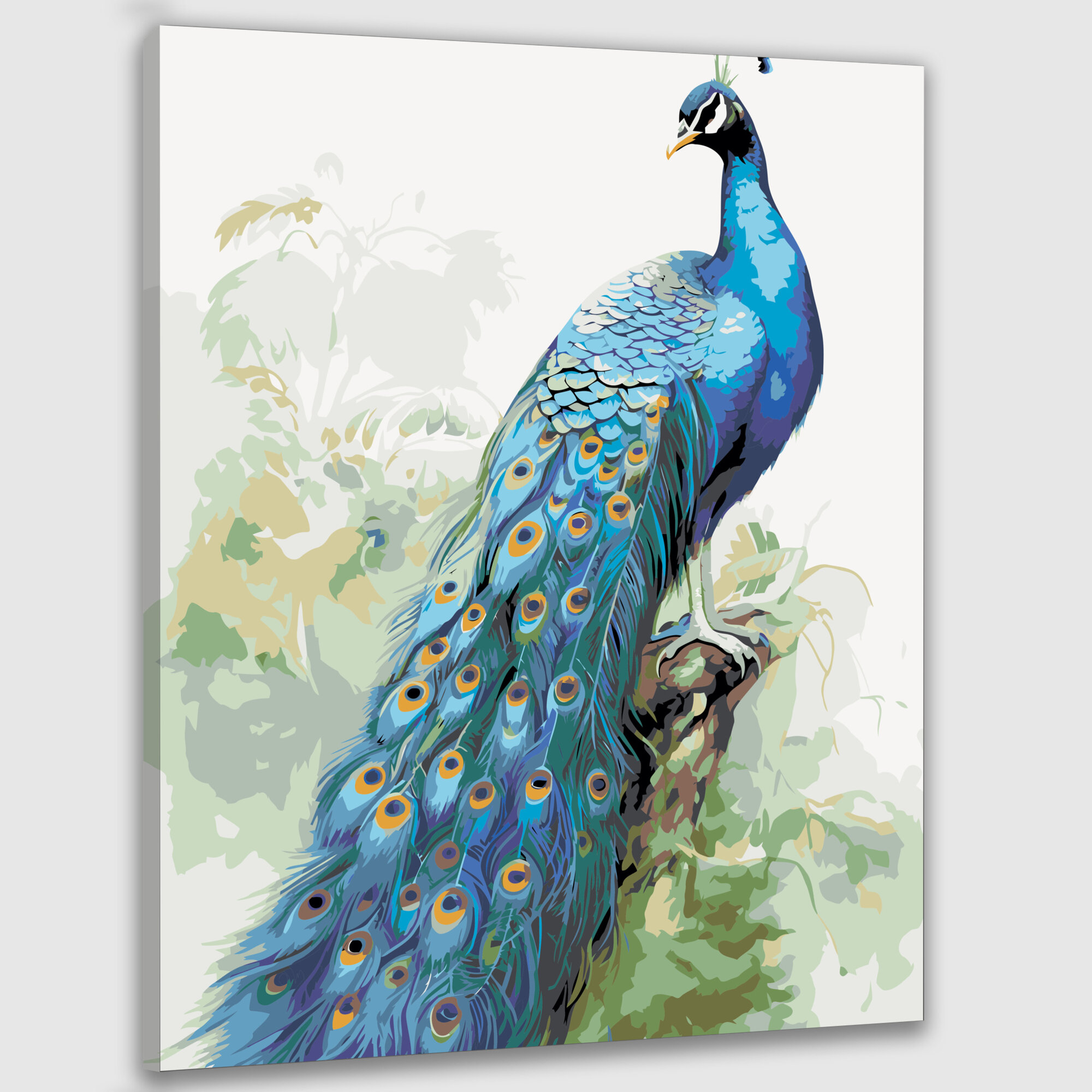 Картина по номерам 40x50 см, павлин, акварельный портрет, оперение, яркое, величественная красота