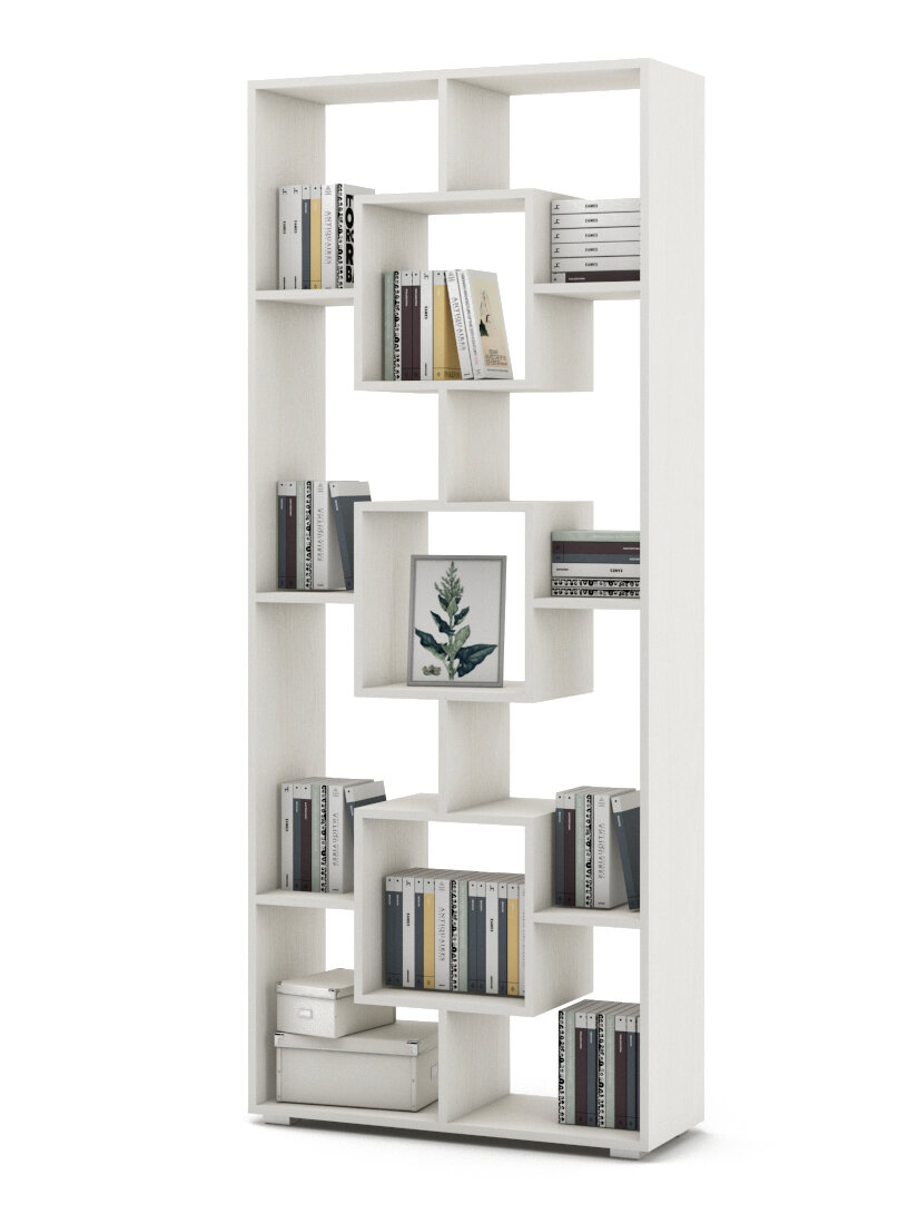 Стеллаж деревянный для книг, документов и игрушек Квадро 1, ЛДСП, 78,2x28х190,2 см, 11 полок, современный дизайн