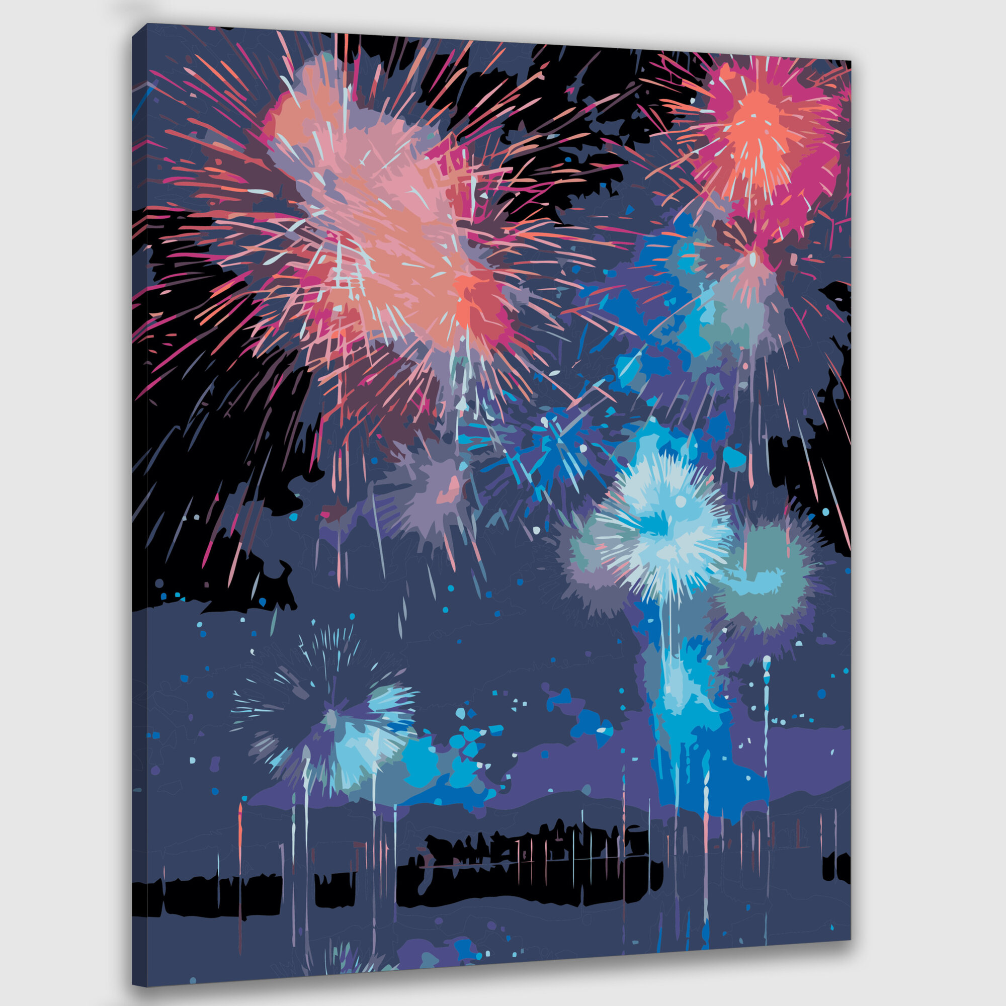 Картина по номерам 40x50 см, фейерверк, ночное небо, Новый год, яркий, ослепительные краски, замысловатые узоры, свет