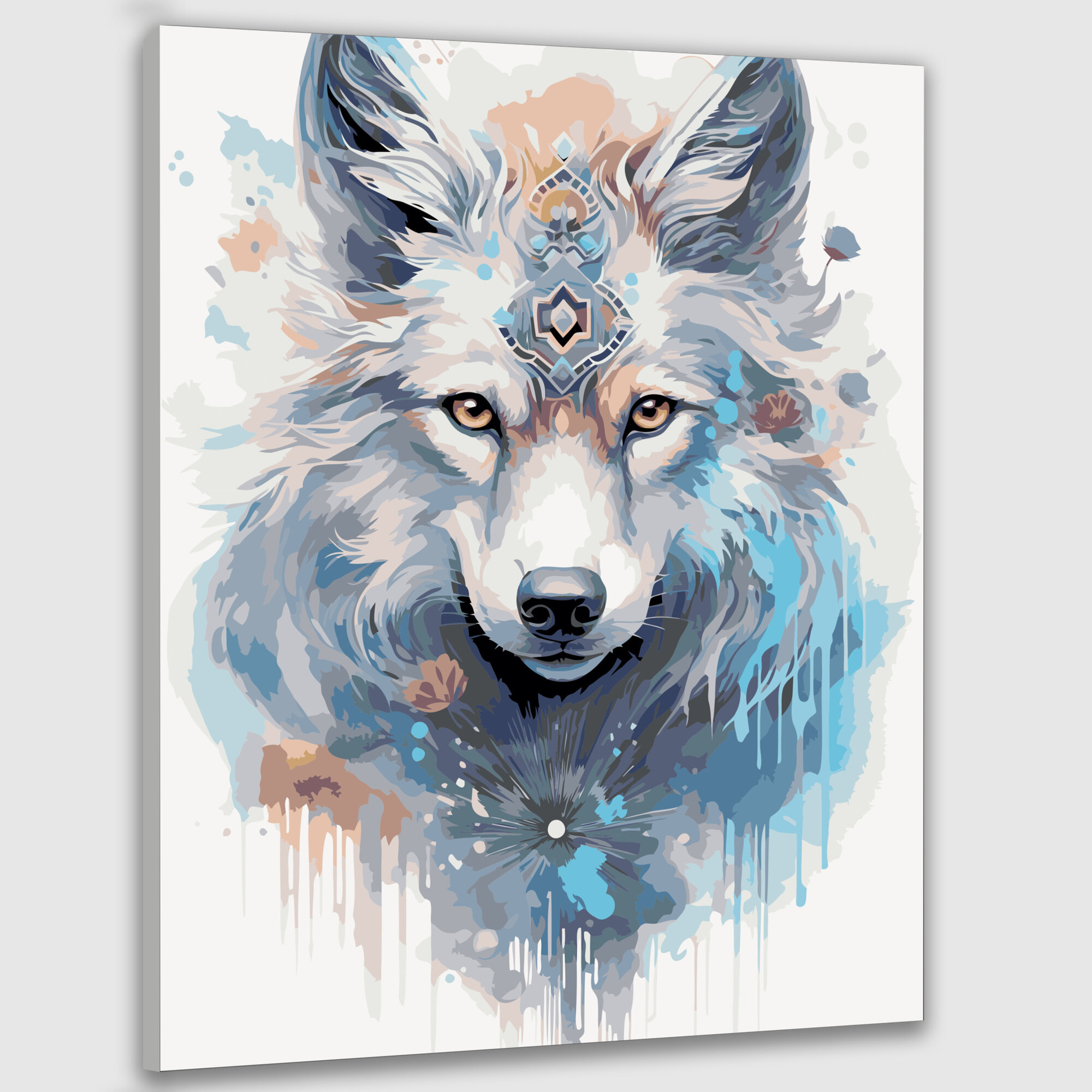 Картина по номерам 40x50 см, акварельная иллюстрация, собака, волшебная аура, завитки очарования, глаза, мудрость