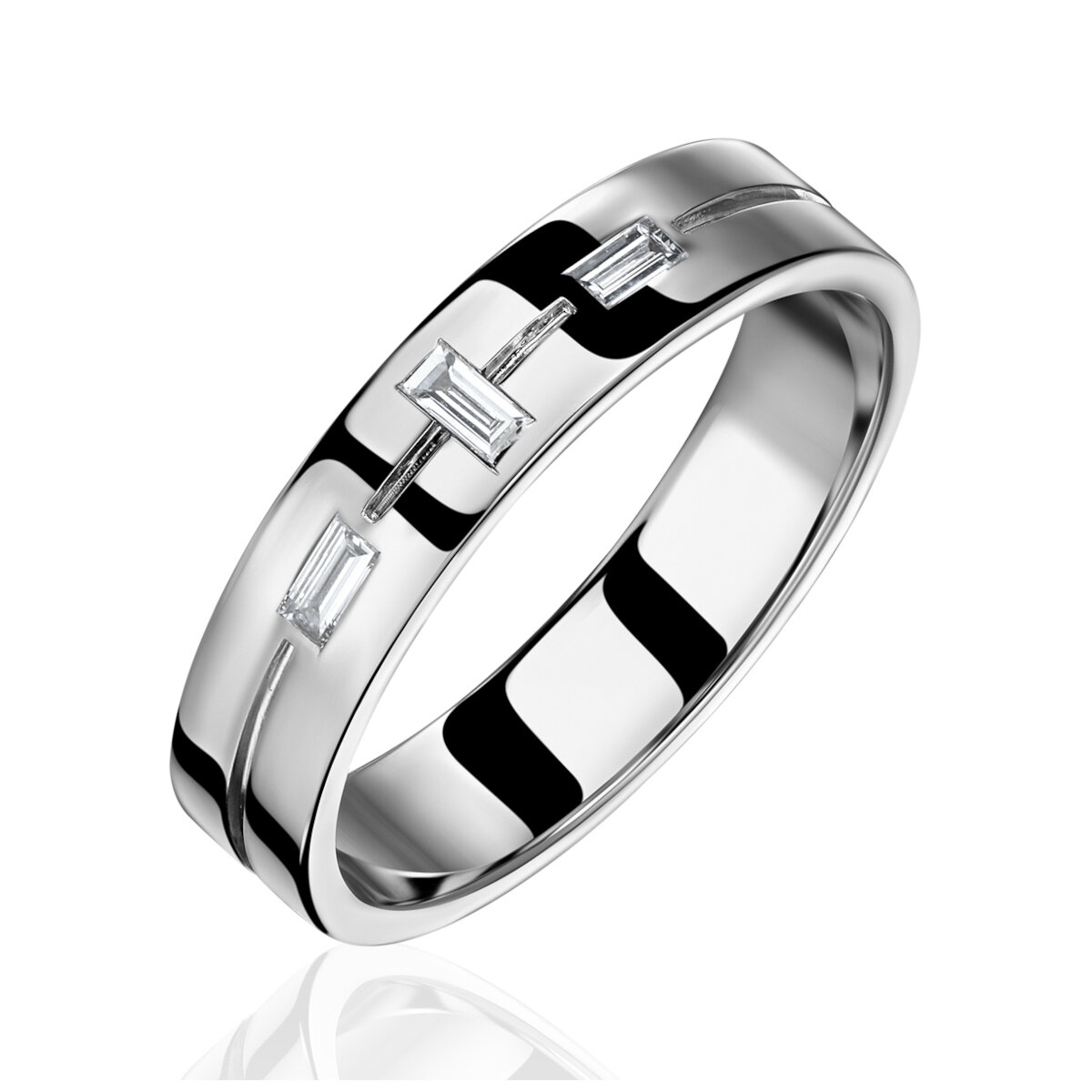 Кольцо обручальное, белое золото, 585 проба, бриллиант