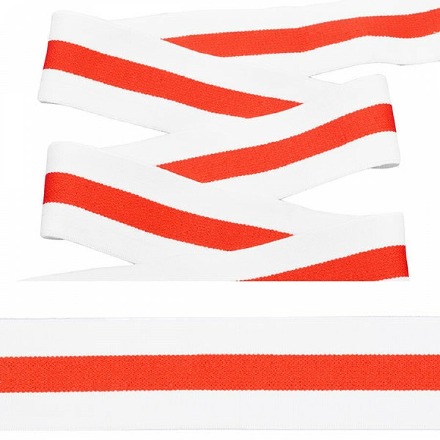 Резинка TBY тканая мягкая Полоска шир.40мм ET.4010 цв. белый/красный/белый уп.3+-0,5м