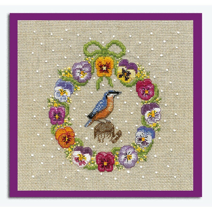 Набор для вышивания February Wreath Nuthatch (Февральский Венок Поползень), 14.5 х 14.5 см