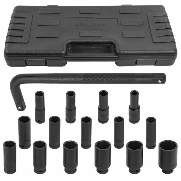 Набор головок ударных глубоких с Г-образным воротком 1/2'15+1пр.(6-гр), в кейсе PARTNER