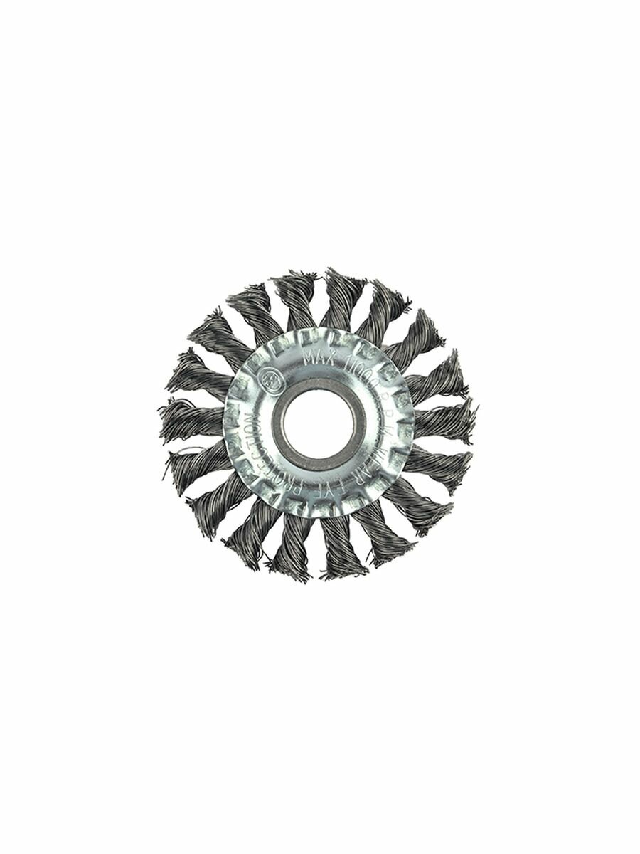 Щетка металлическая для УШМ PRAKTISCHE TOOLS, крученая проволока, плоская, посадка 22 мм, 100 мм