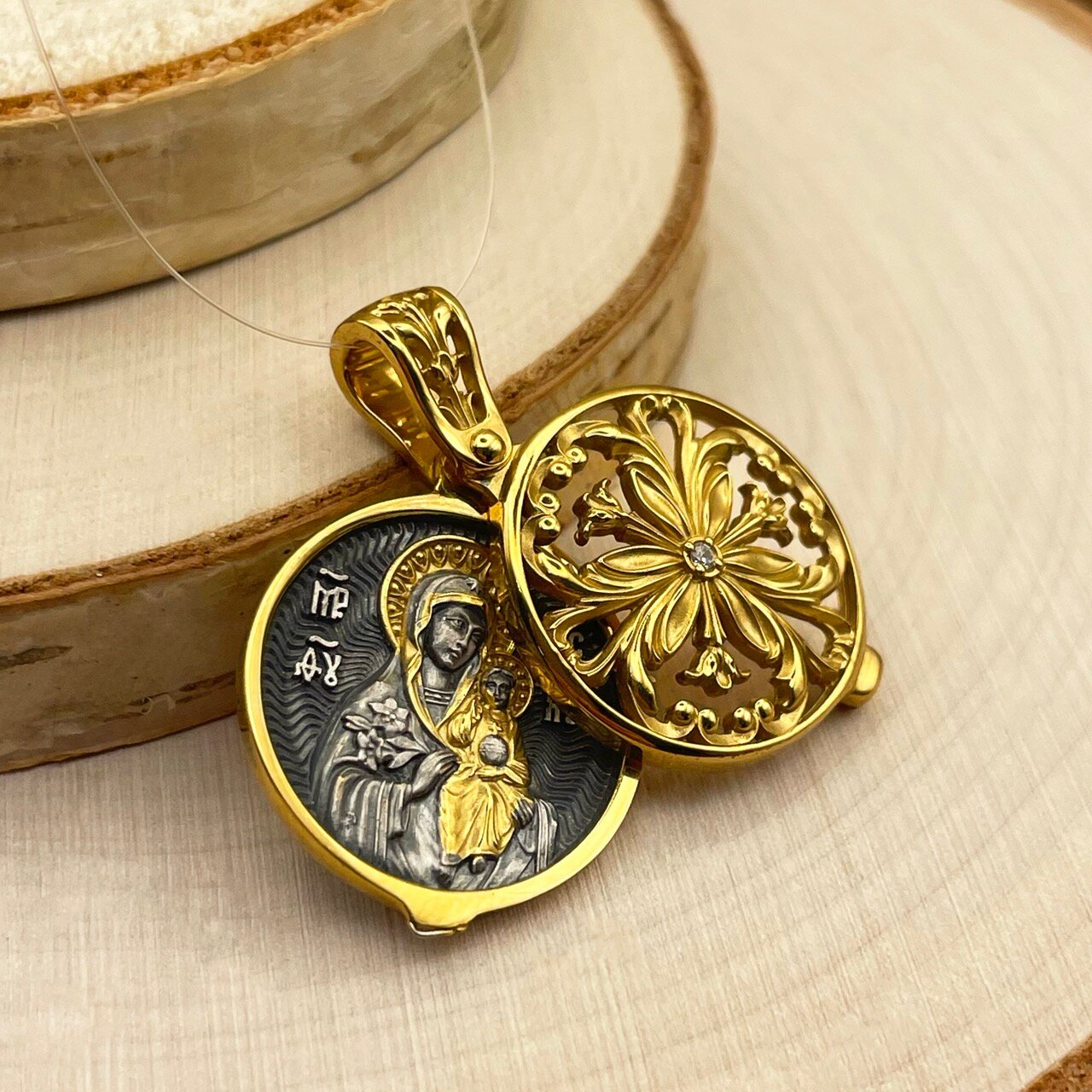 Подвеска, серебро, 925 проба, чернение, золочение, оксидирование, фианит