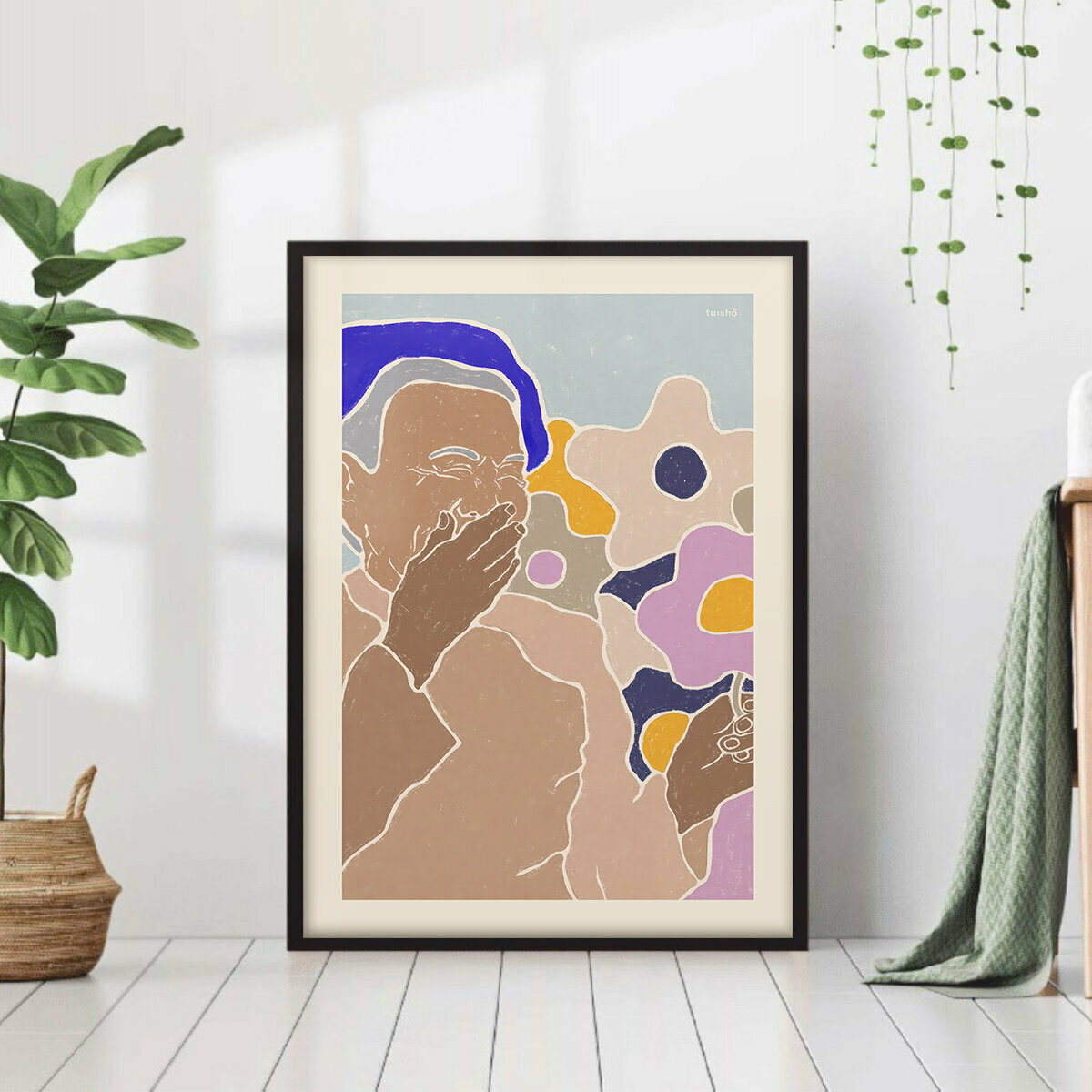 Постер "Японец дедушка смеется" в черной рамке 40x50 см для интерьера на стену