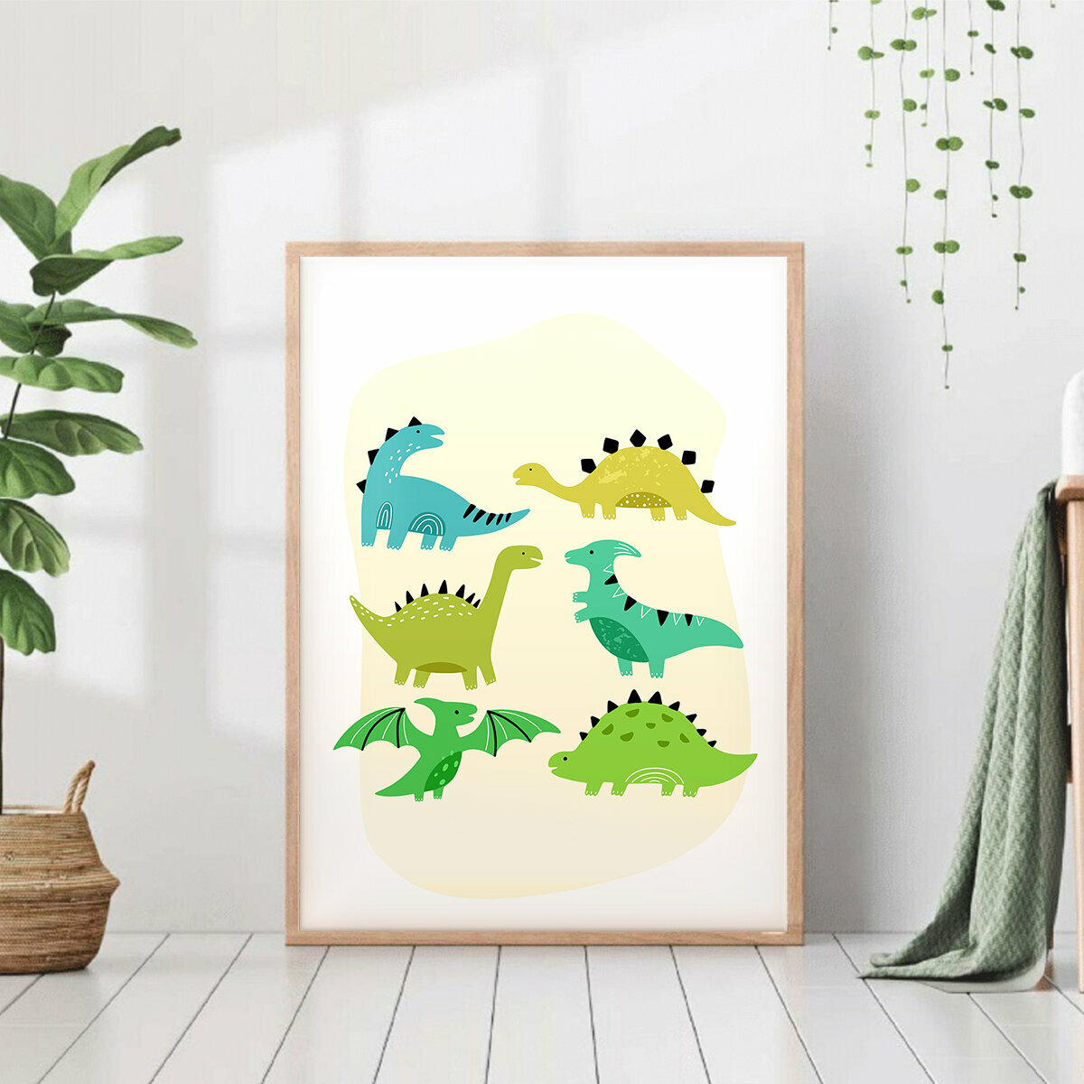 Постер "Динозавры для детской рисунок" 50x70 без рамки на стену для интерьера