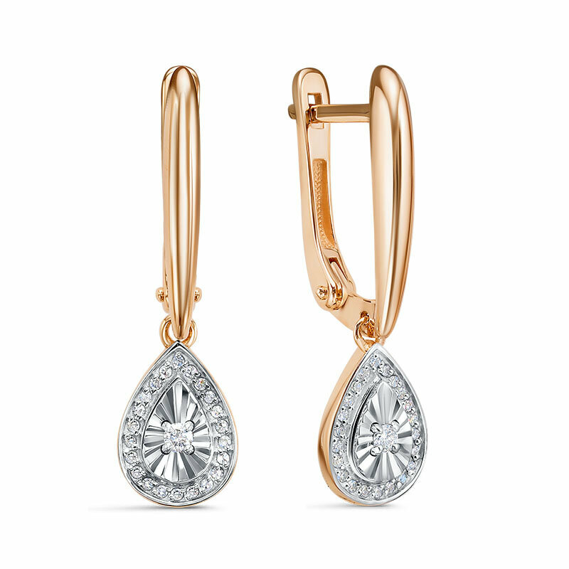 Серьги, красное золото, 585 проба, бриллиант