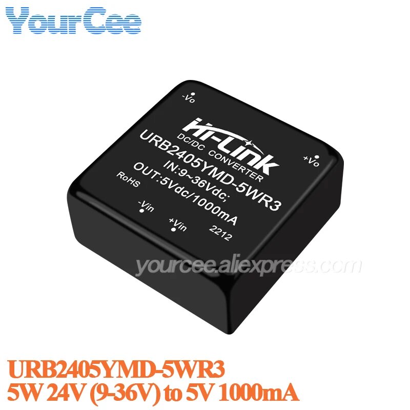 Hi-Link URB2405YMD-5WR3 DC-DC 5W 24V (9-36V) to 5V 100