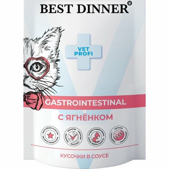 Корм влажный Best Dinner Vet Profi Gastro Intestinal для кошек, кусочки в соусе с Ягненком, 24шт х85 г.