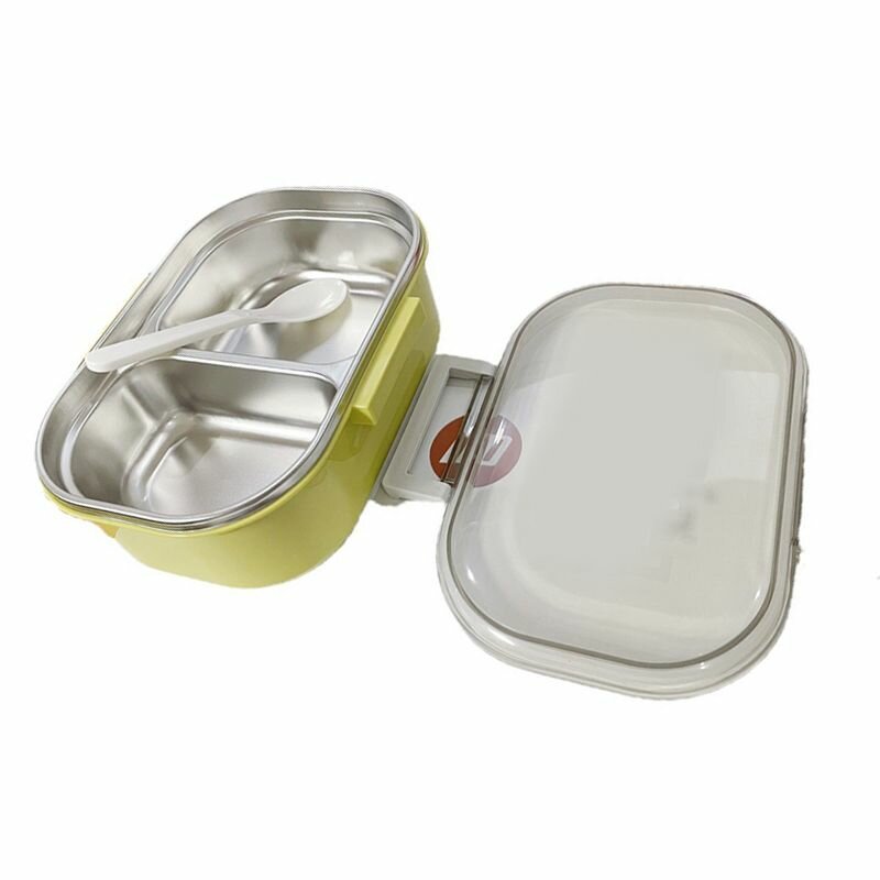 Ланч-бокс из нержавеющей стали в корейском стиле с 2 отделениями, коробка для бенто, металлический контейнер для еды для детей, взрослых, учеников, офисных работников, зеленовато-желтый цвет