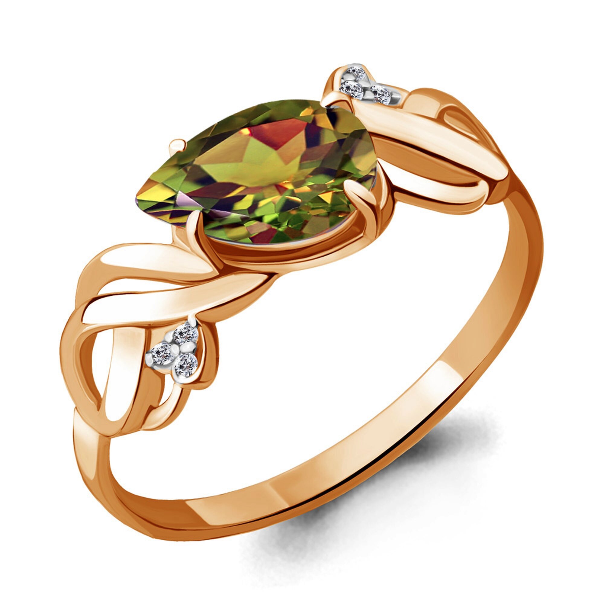 Кольцо, серебро, 925 проба, золочение, султанит, фианит