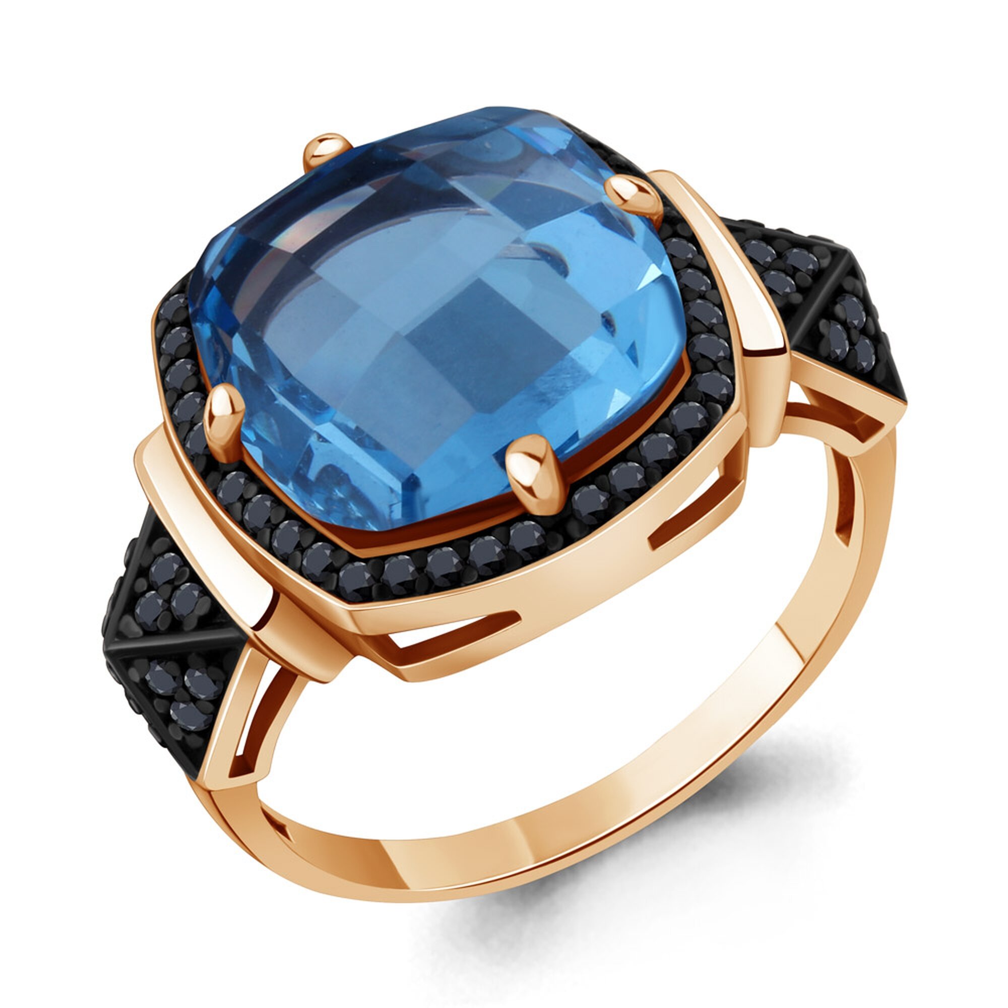 Кольцо широкое, серебро, 925 проба, золочение, кристалл, топаз