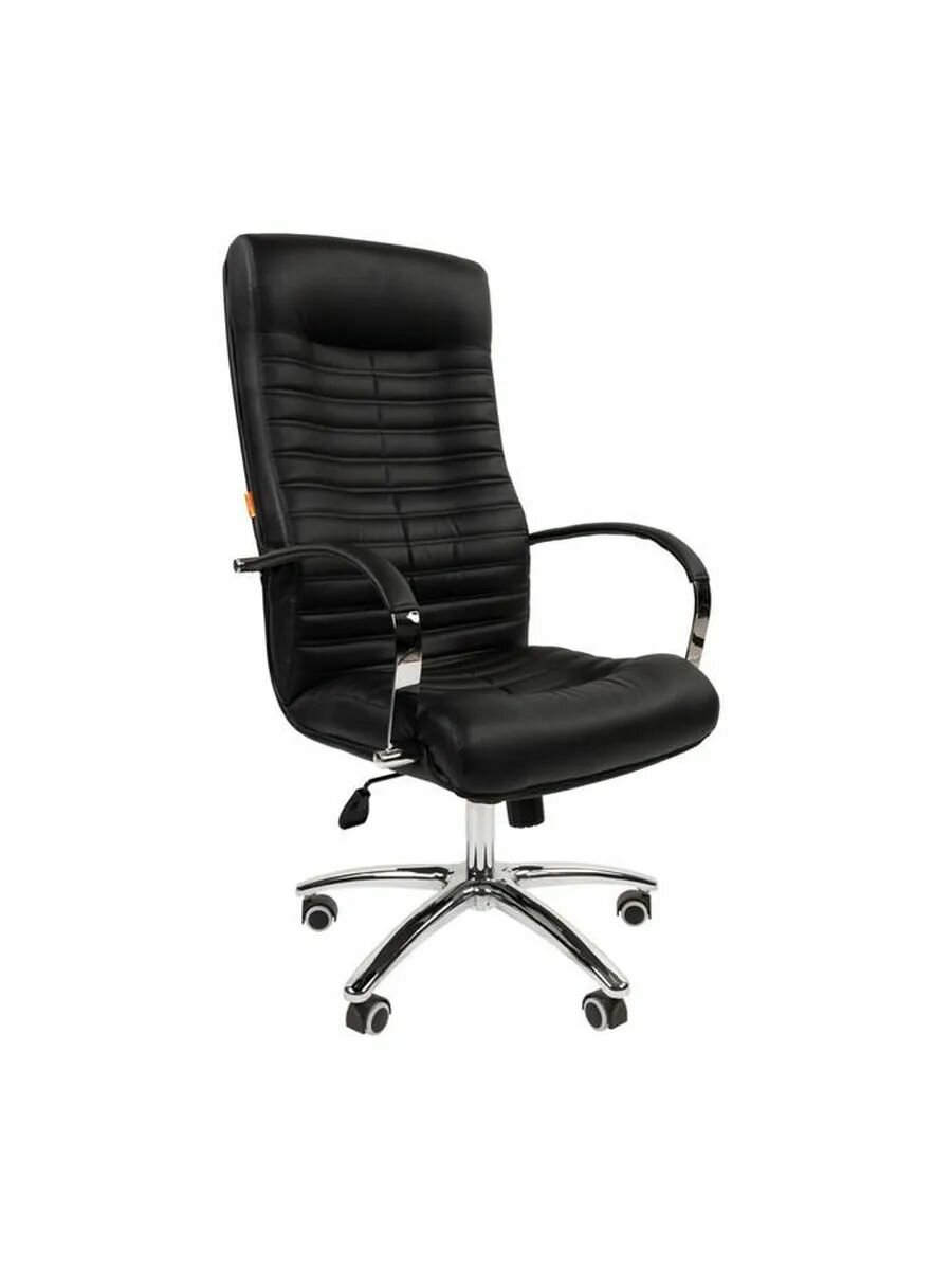 Кресло руководителя, офисное Крантос, на колесиках, с подголовником, 60х48х113 см, Черный, экокожа
