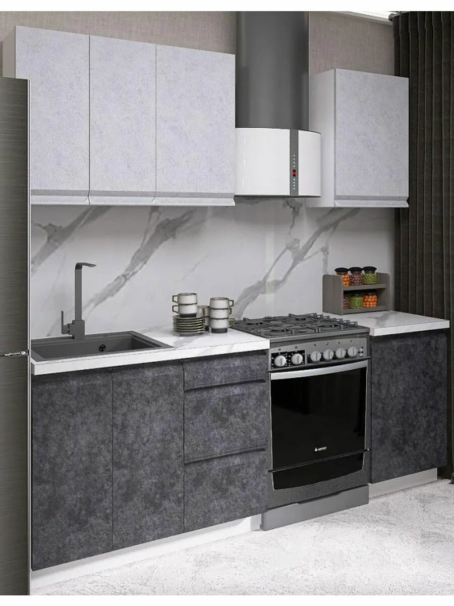 Кухонный гарнитур Велюр 1.5 м, мебель для дома и кухни, Белый / Бетон снежный / Бетон графит