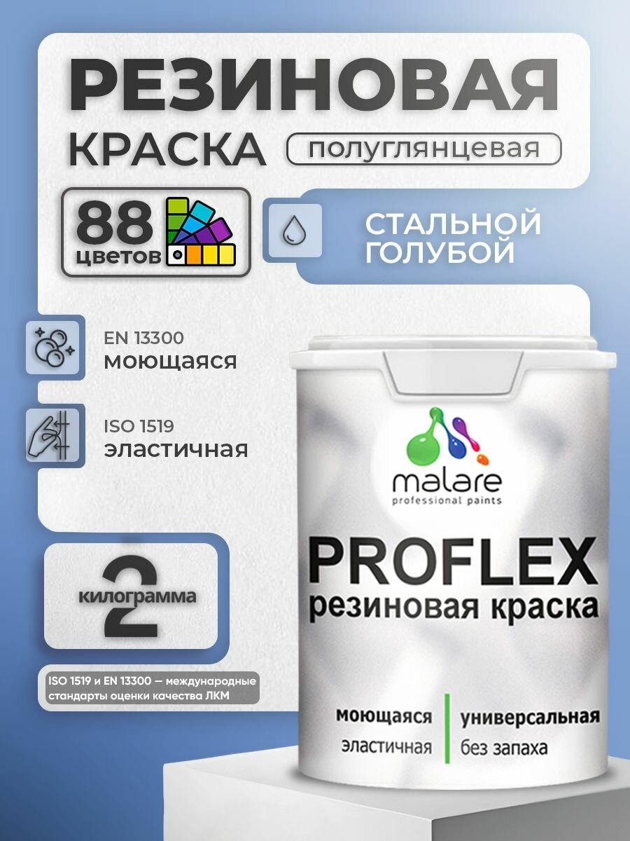 Краска резиновая Malare ProfleX жидкая резина для наружных и внутренних работ, быстросохнущая моющаяся, полуглянцевая, стальной голубой, 2 кг