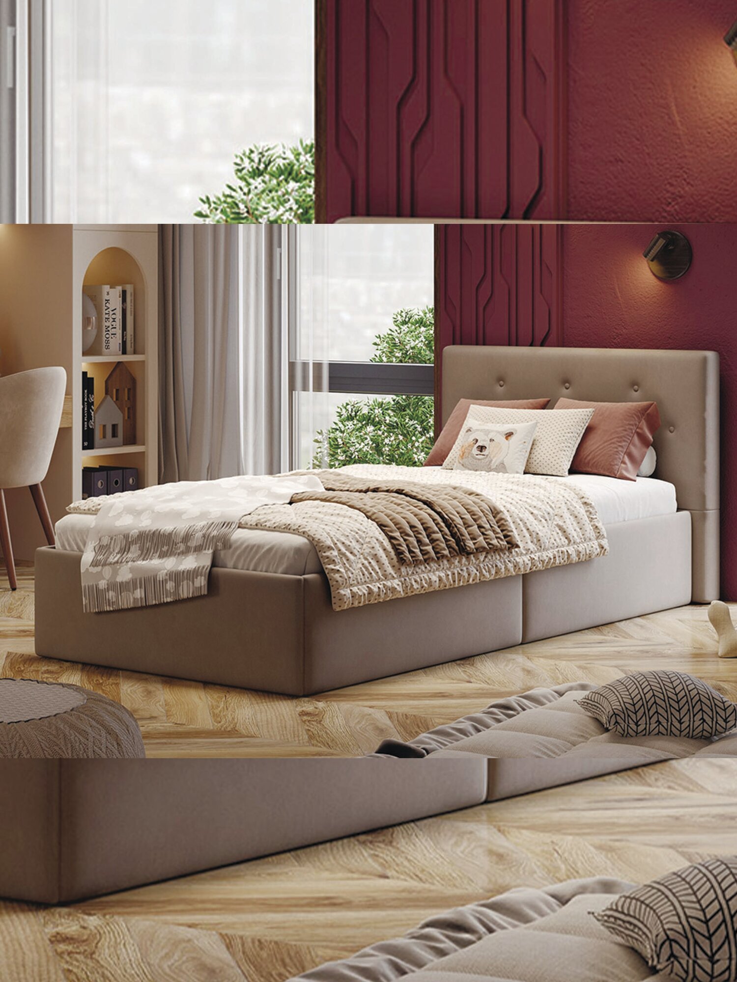 Кровать Трия "Тейлор", велюр Neo Серый, с подъемным механизмом