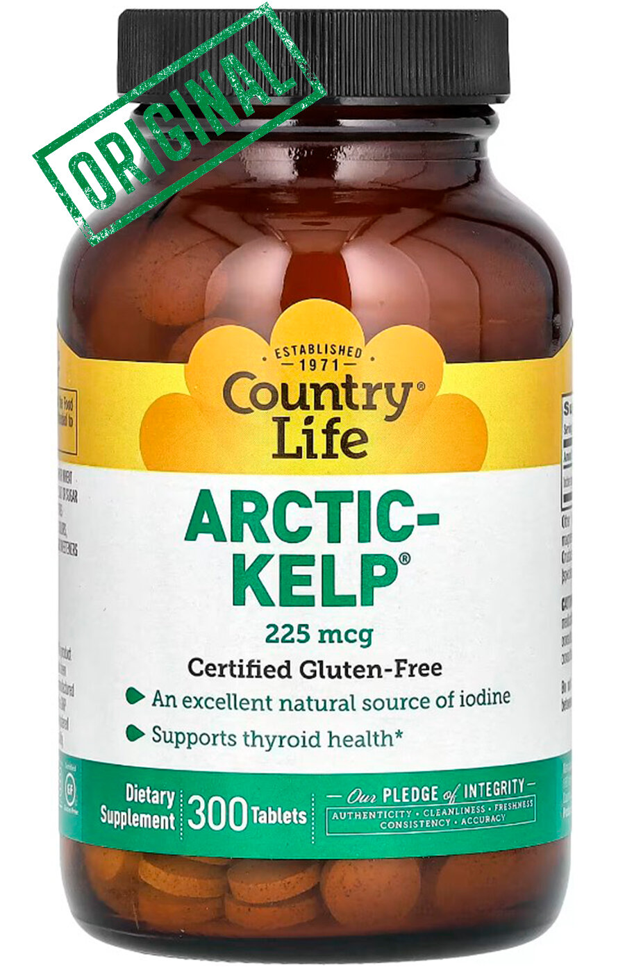 Country Life, Arctic-Kelp, арктические бурые водоросли, 225 мкг, 300 таблеток