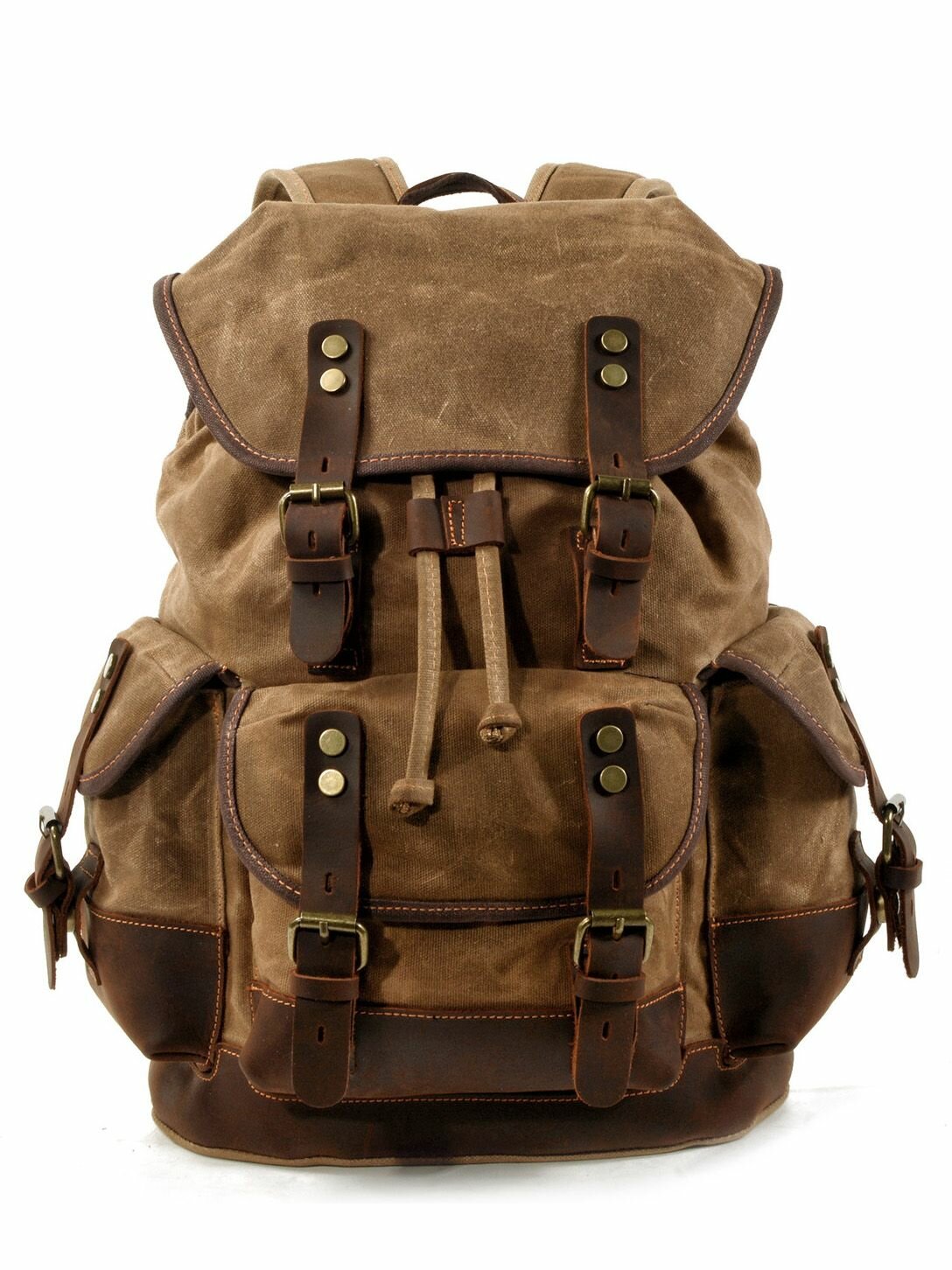 Рюкзак винтажный 25 литров "Кочевник" из вощеного холста и кожи с шнуровкой, клапаном и отделом под ноутбук 15.6 дюйма