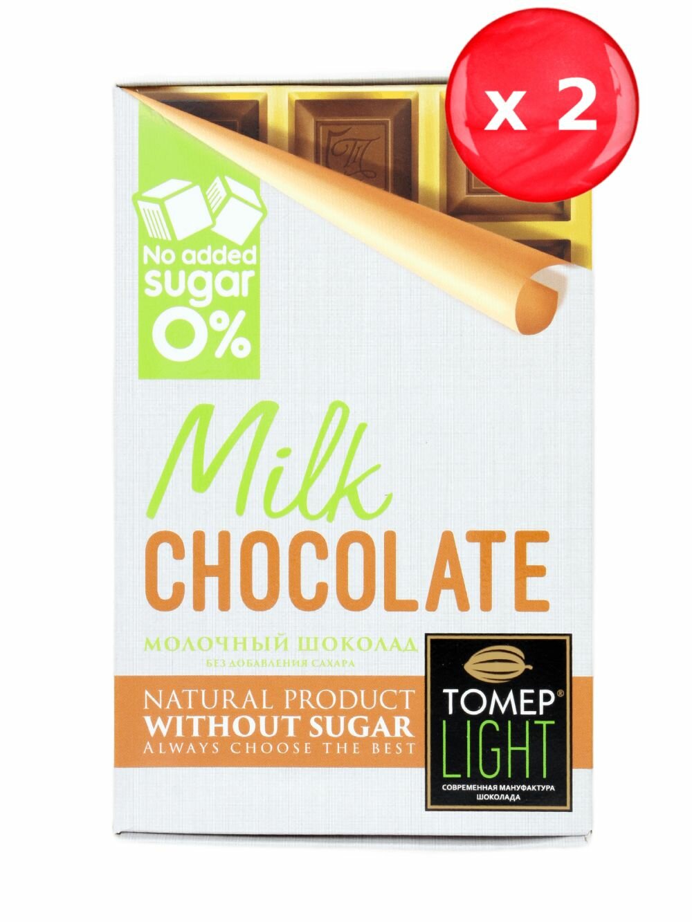 Шоколад Томер молочный без сахара 43% какао, 90 г х 2 шт